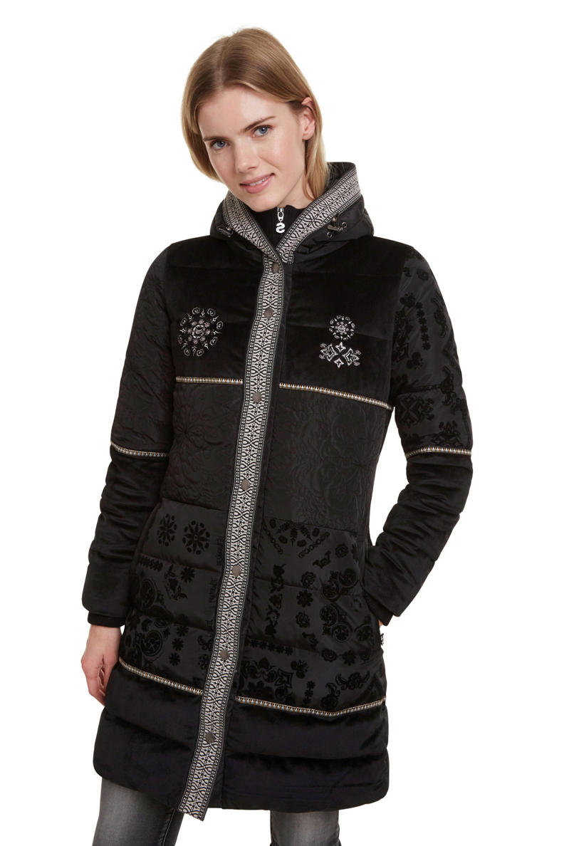 Desigual winterjas met all over print zwart | wehkamp