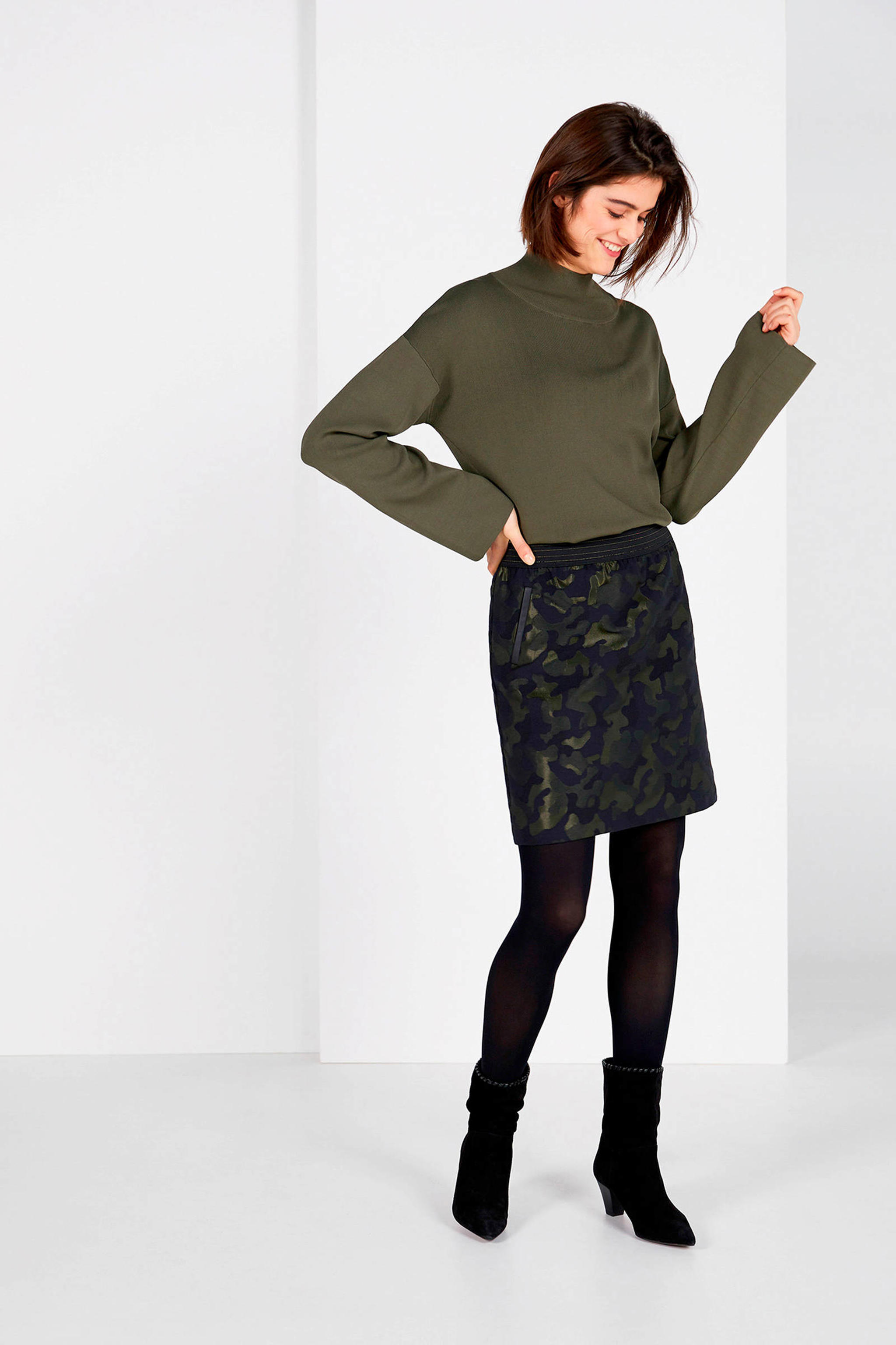 Expresso rok Luna met contrastbies olijfgroen | wehkamp