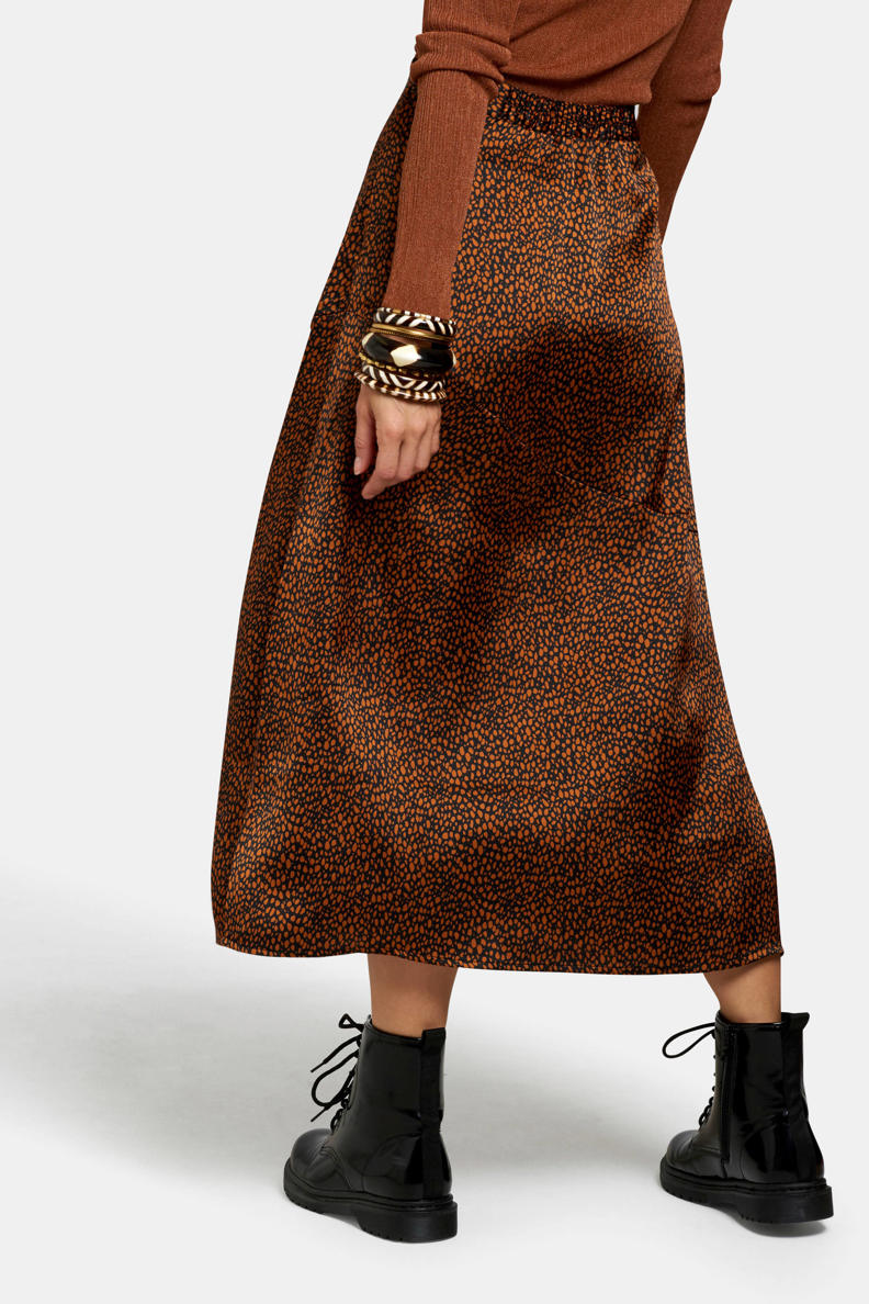 Shoeby satijnen rok ZOO met dierenprint bruin/oranje | wehkamp