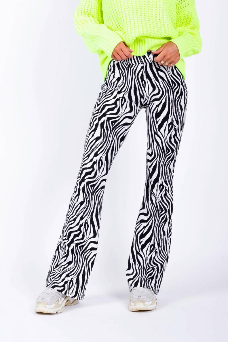 Colourful Rebel flared broek met zebraprint zwart/wit | wehkamp