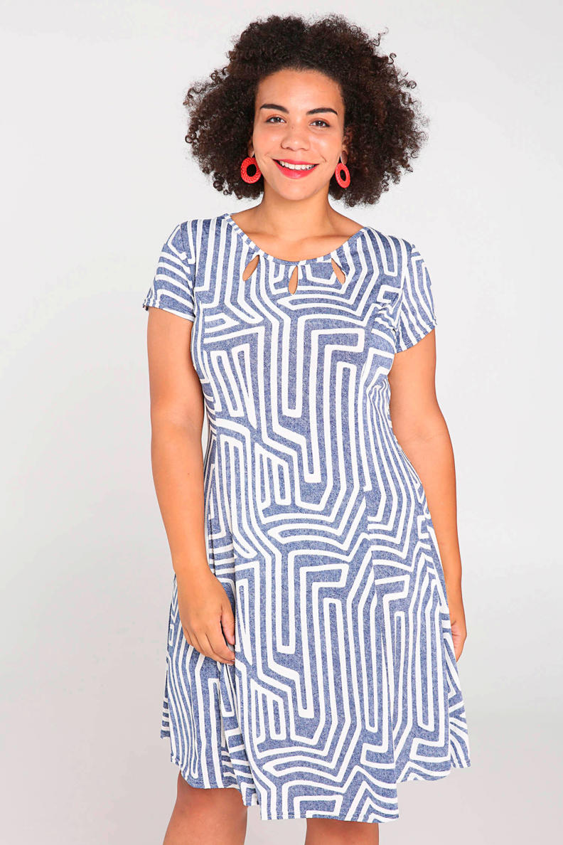 Paprika jurk met all over print blauw/wit | wehkamp