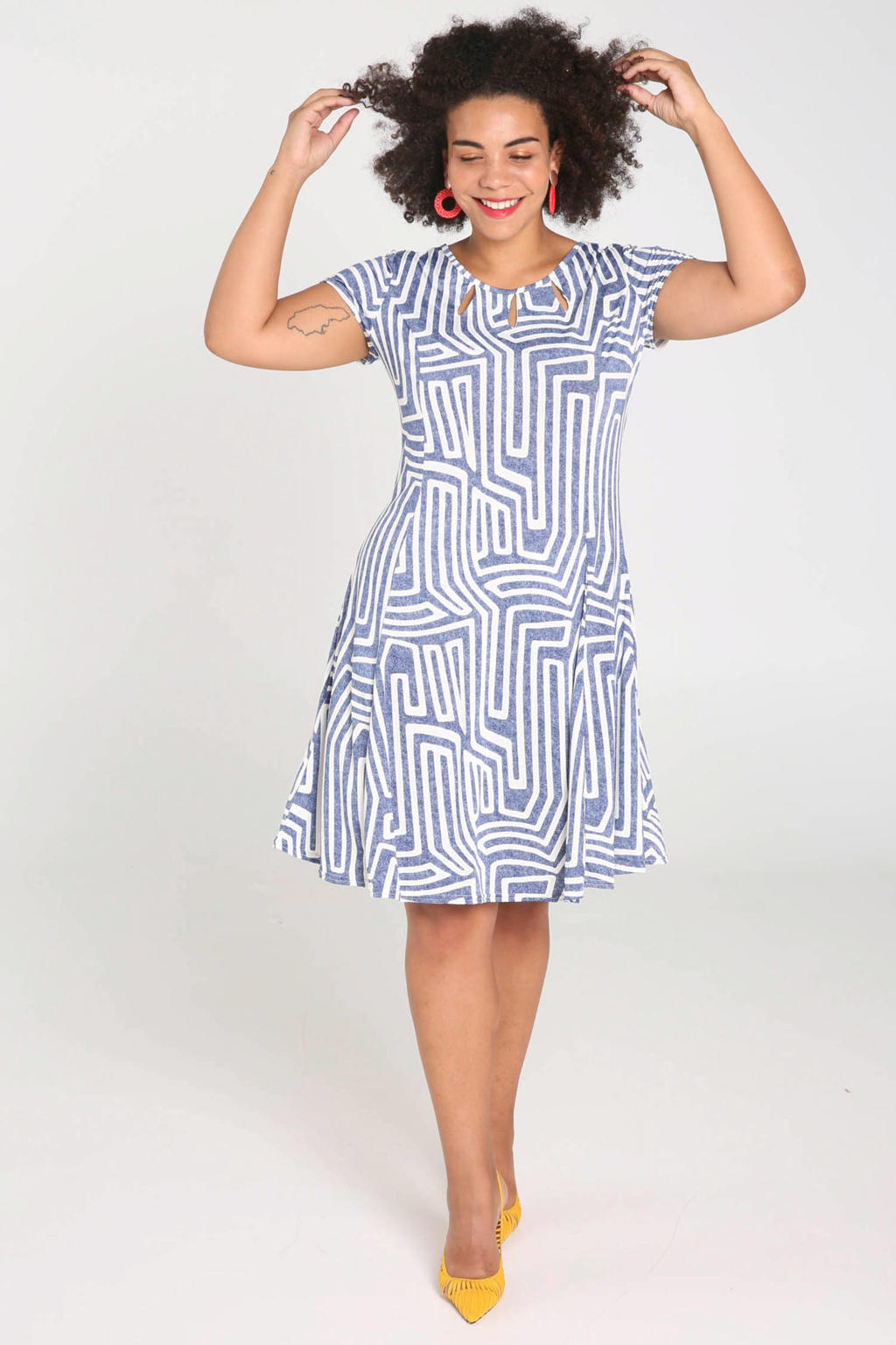 Paprika jurk met all over print blauw/wit | wehkamp