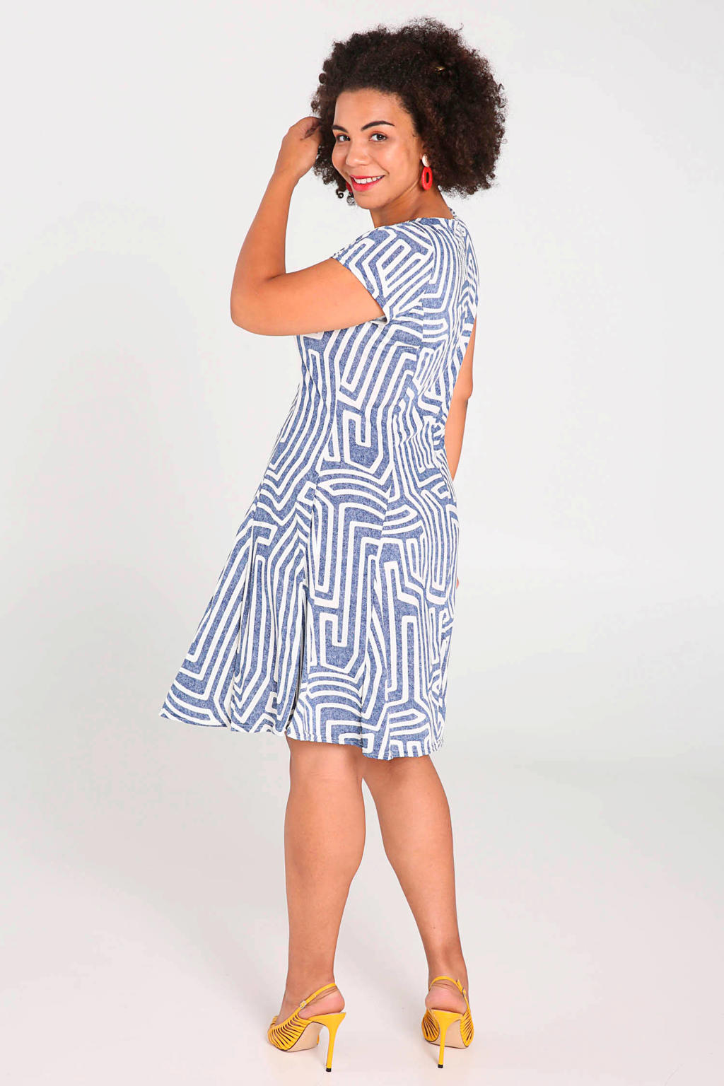 Paprika jurk met all over print blauw/wit | wehkamp