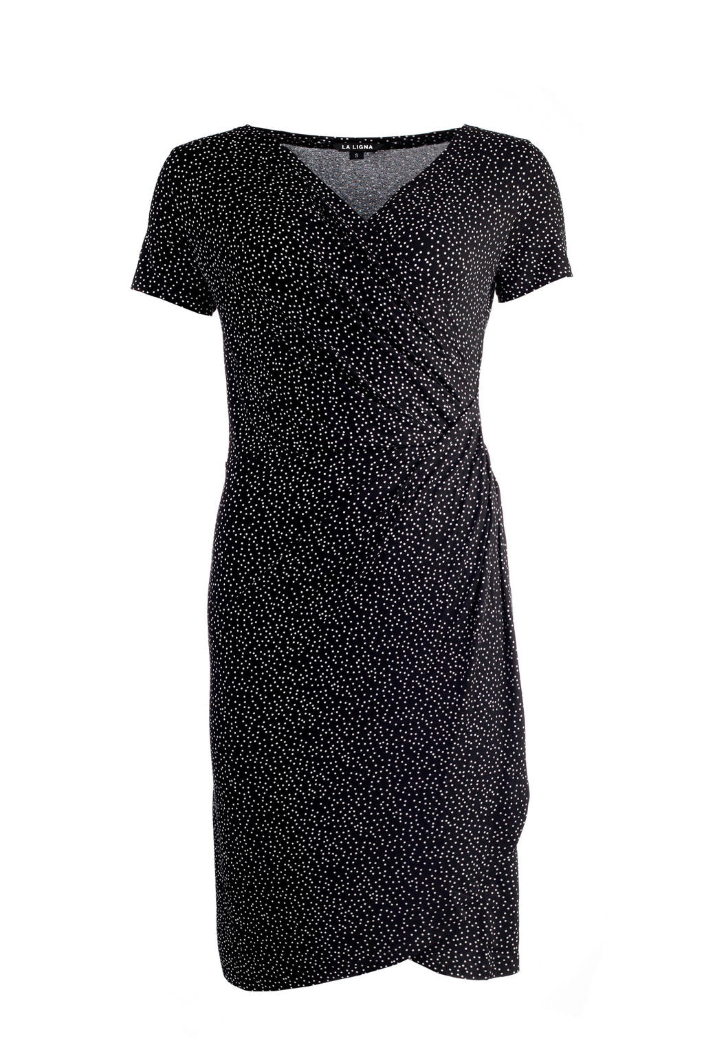 La Ligna overslagjurk met stippen zwart | wehkamp