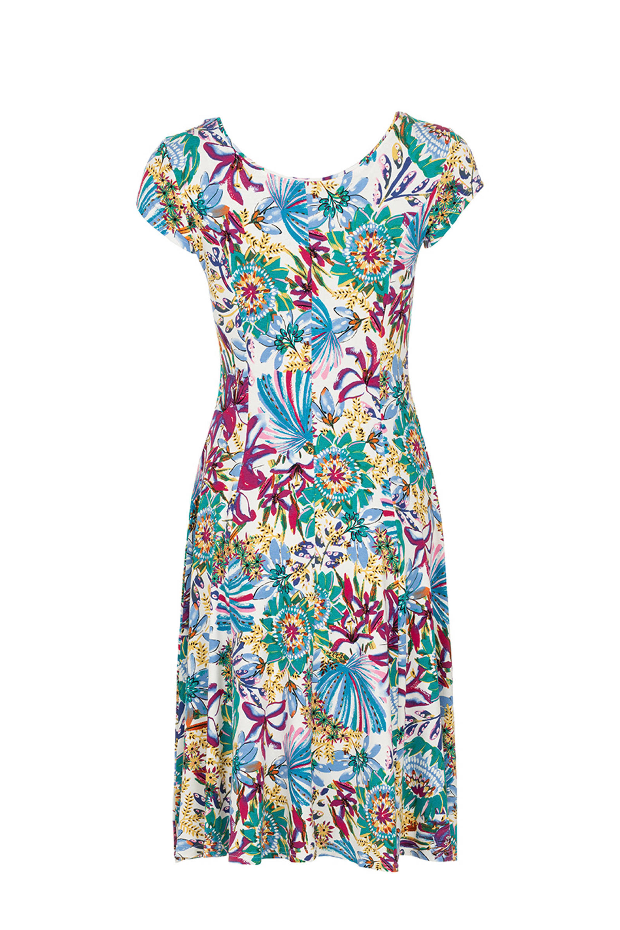 La Ligna jersey jurk met all over print blauw/uroze/wit/geel | wehkamp