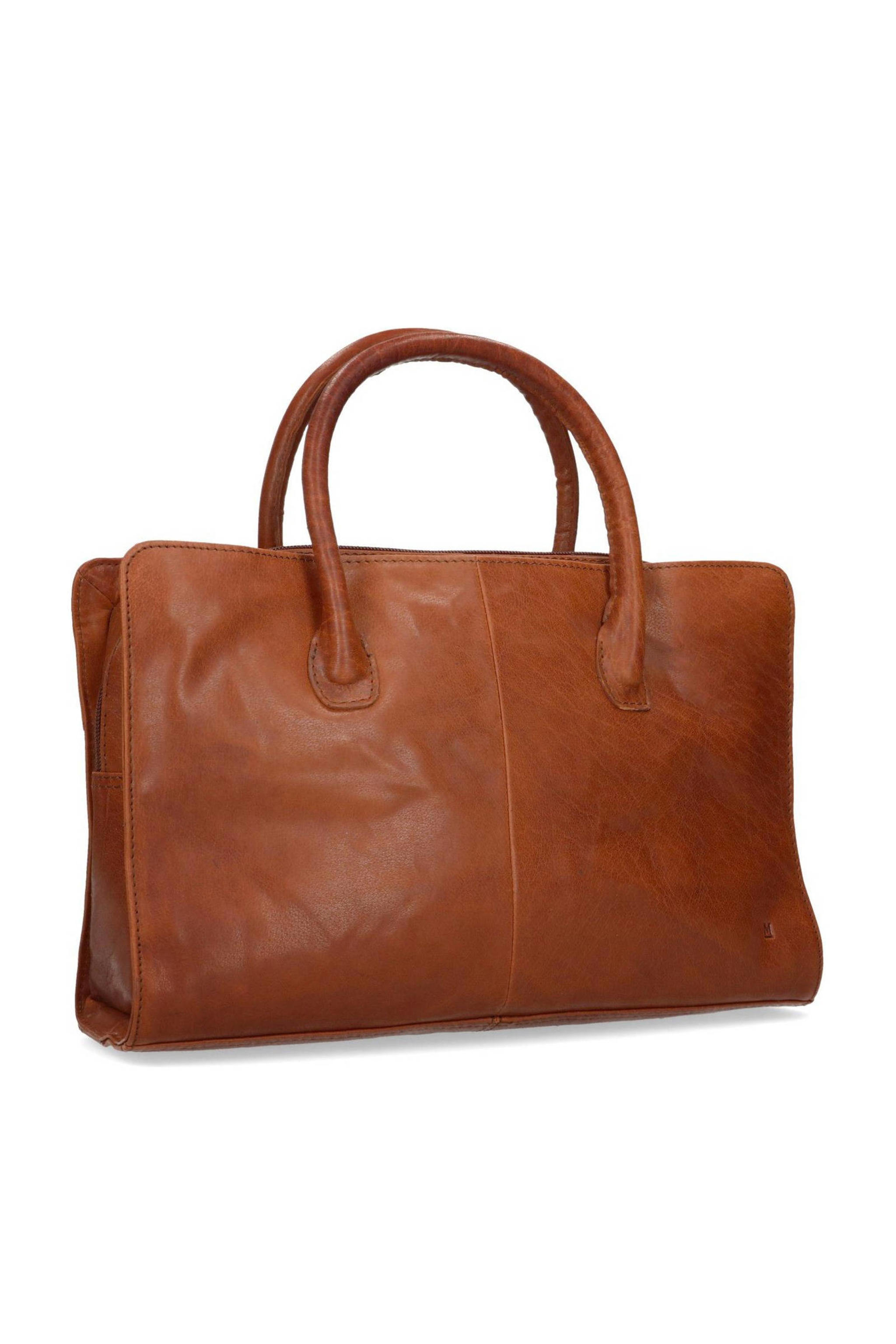 Manfield leren handtas cognac | wehkamp