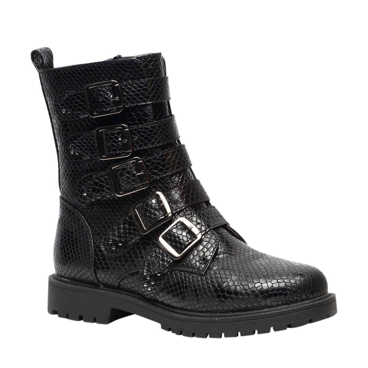 Scapino bikerboots slangenprint zwart | wehkamp