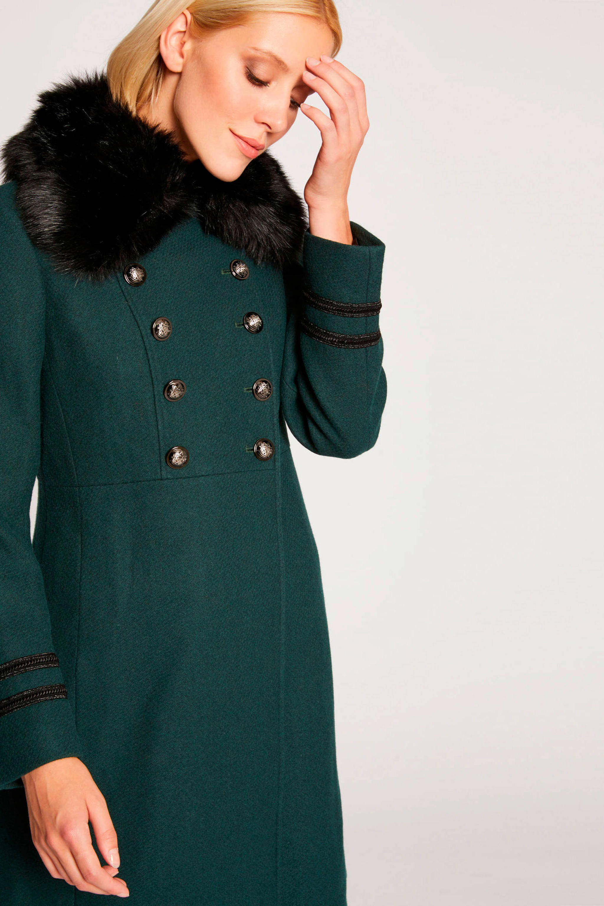Morgan coat met wol groen | wehkamp
