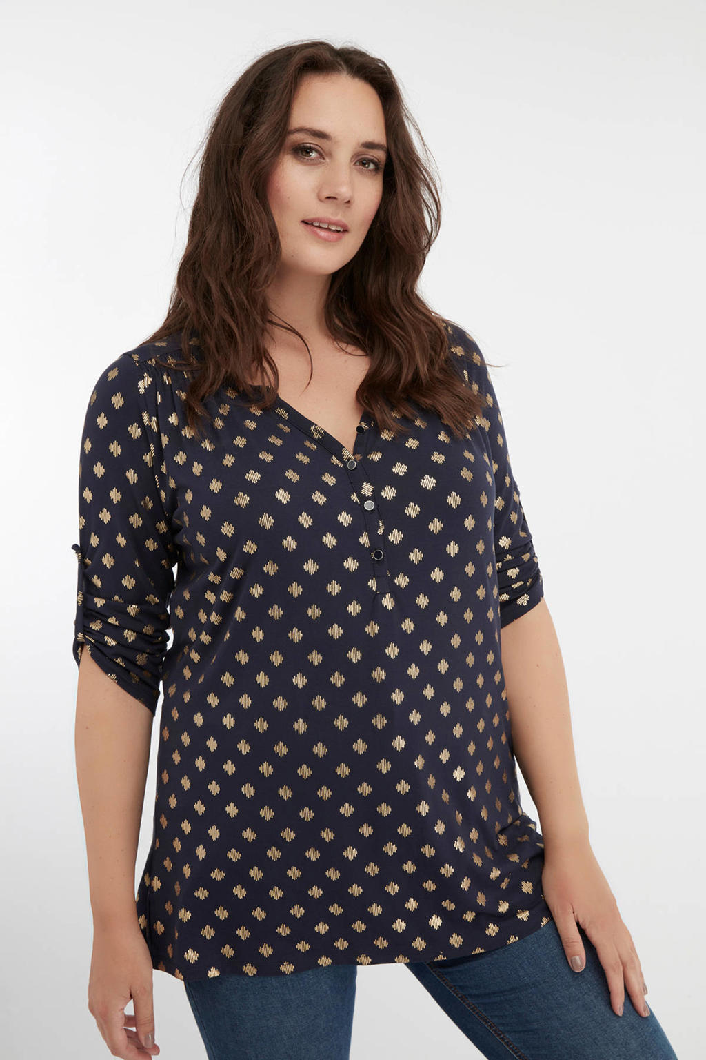 MS Mode top met all over print donkerblauw/goud | wehkamp
