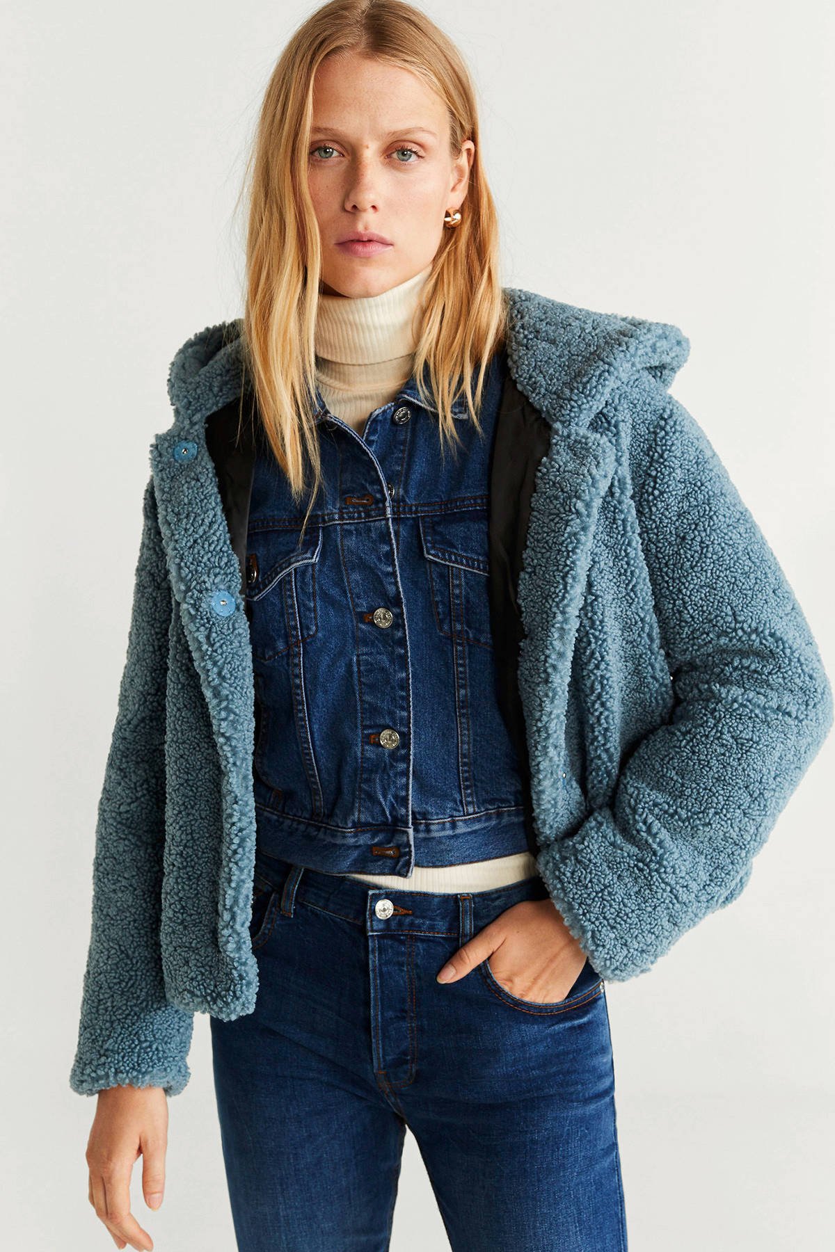 Mango teddy jas blauw | wehkamp