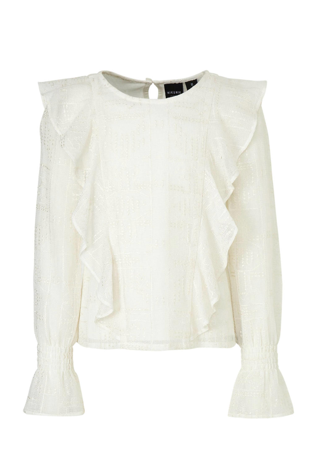 NIK&NIK semi-transparante top Breanne met all over print en ruches ...