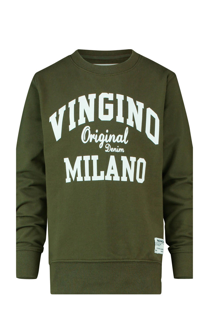 Vingino sweater Namry met logo olijfgroen | wehkamp
