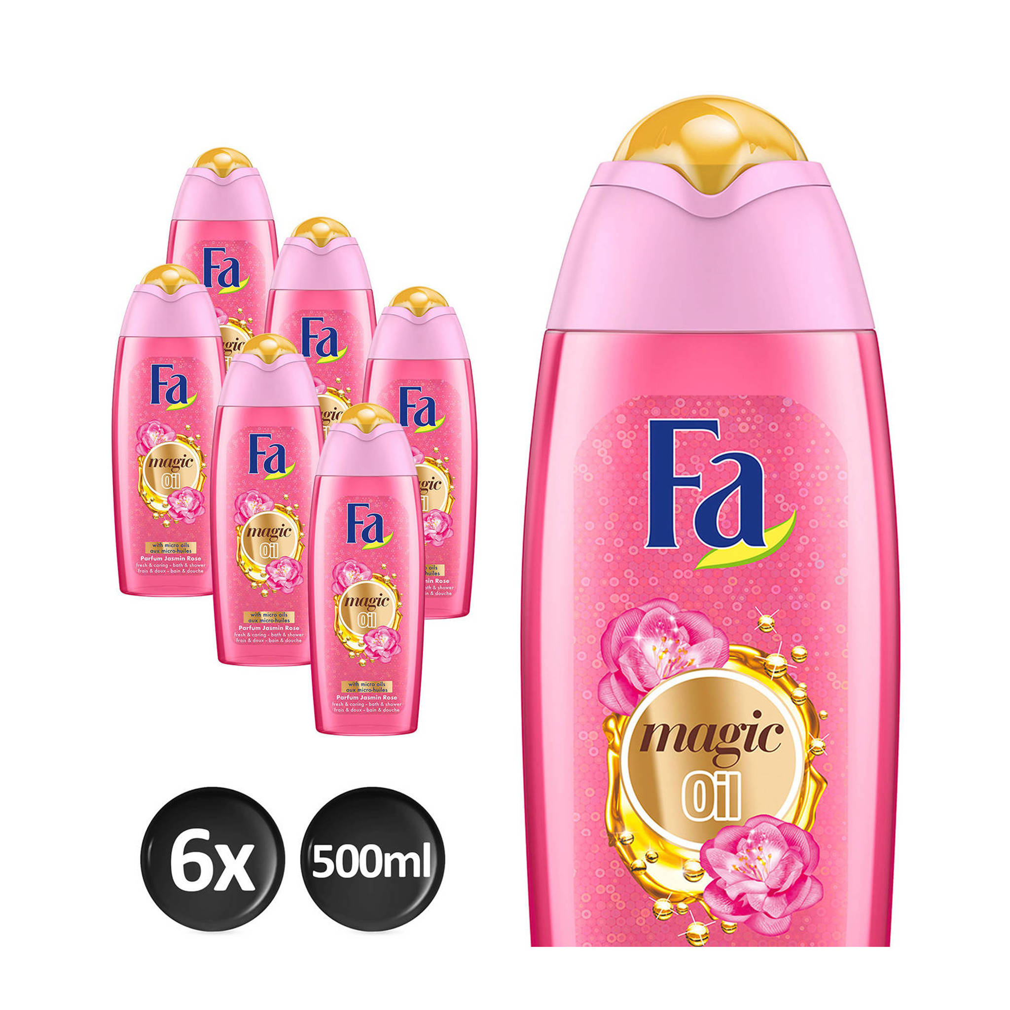 Fa Magic oil Pink Jasmine badschuim - 6x 500ml multiverpakking | wehkamp
