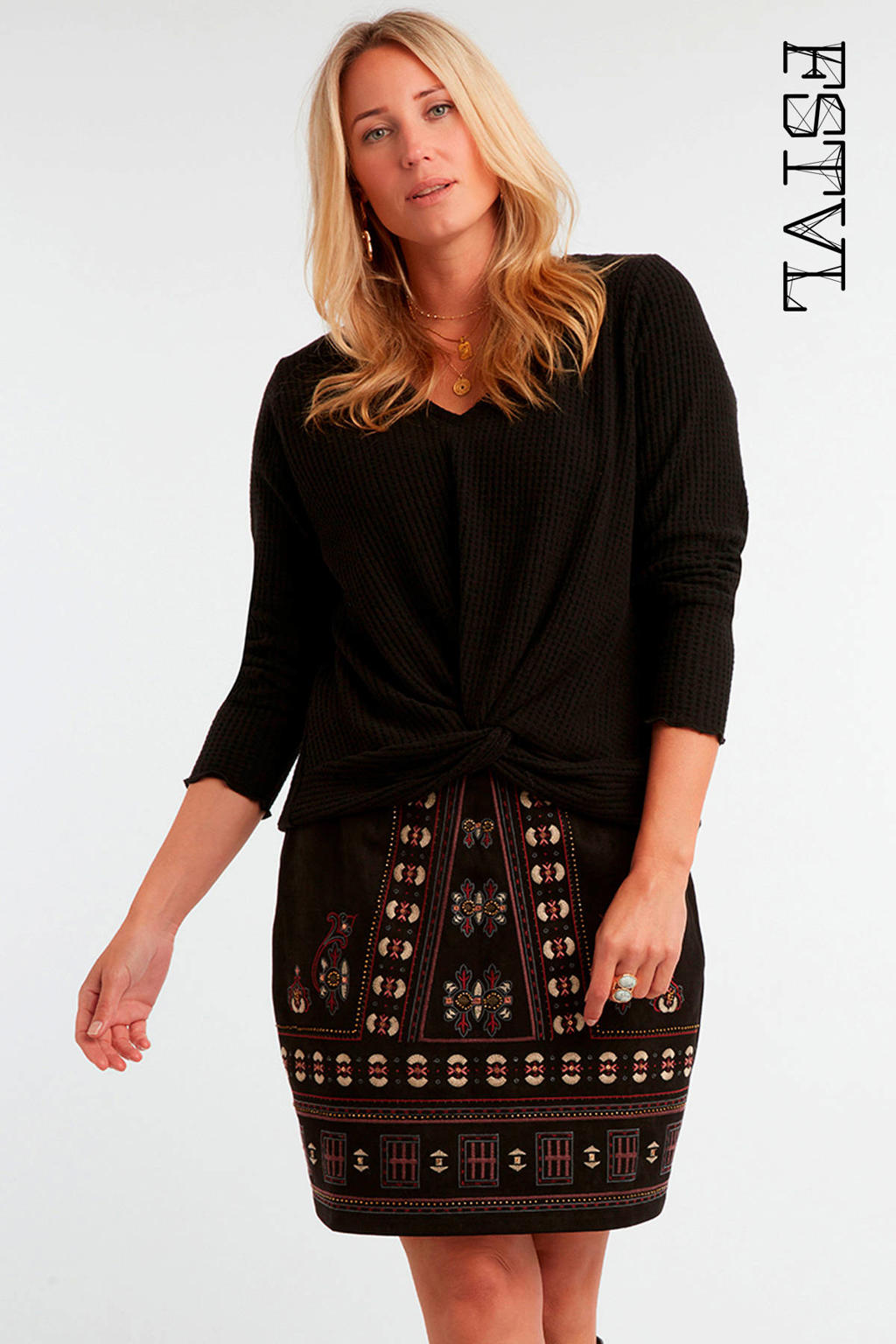 MS Mode top met textuur zwart | wehkamp