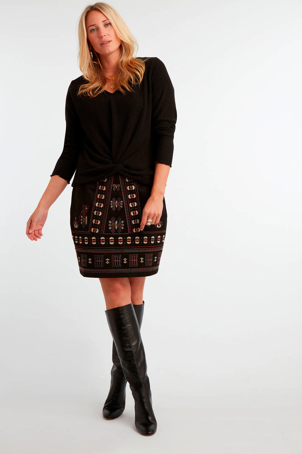MS Mode rok met all over print en borduursels zwart multi | wehkamp