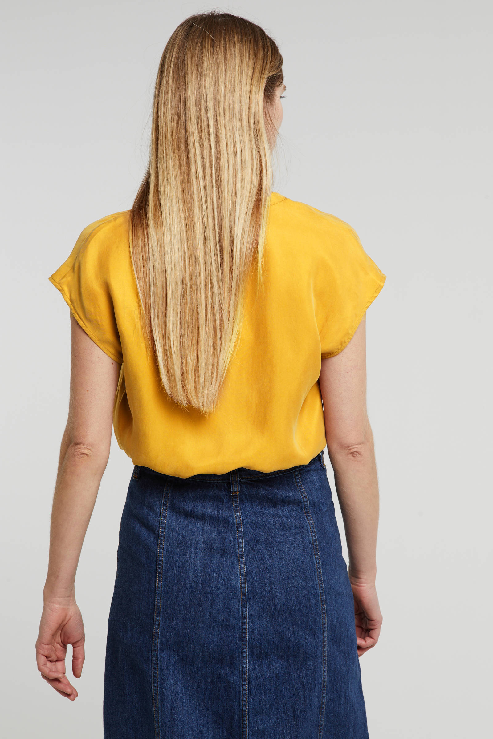 Geisha top met plooien mosterdgeel | wehkamp