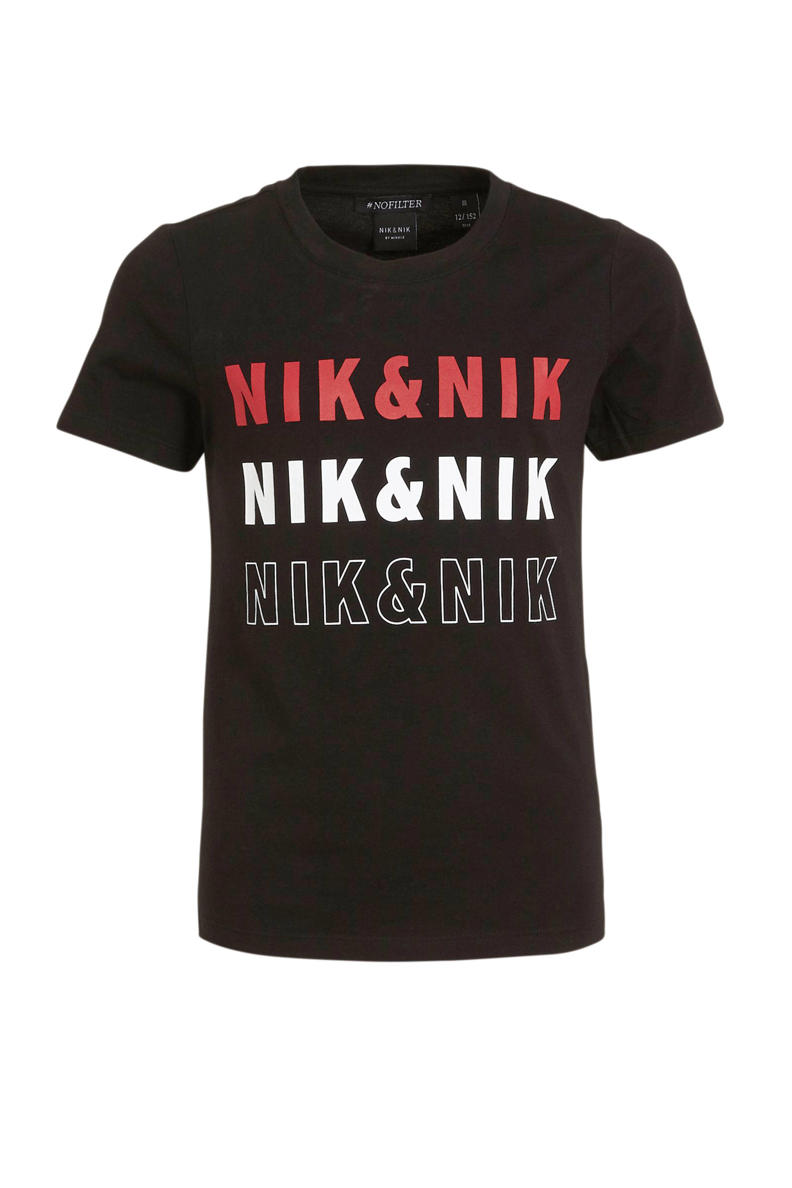 NIK&NIK T-shirt met logo zwart/wit/rood | wehkamp