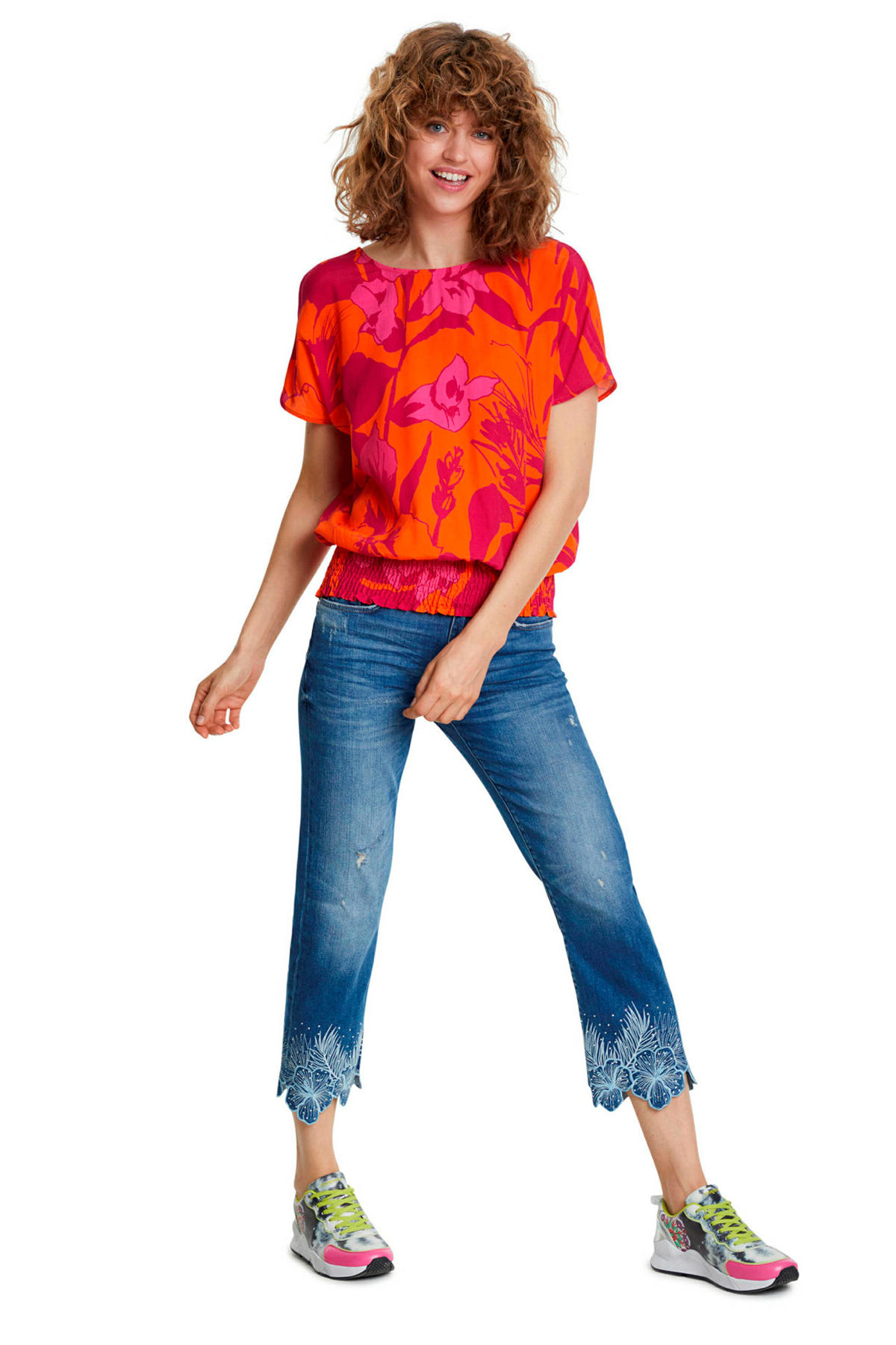 Desigual top met all over print rood/oranje/roze | wehkamp