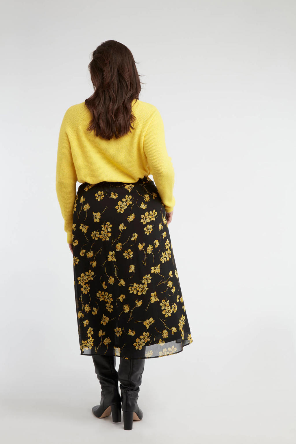 MS Mode gebloemde rok zwart/geel | wehkamp