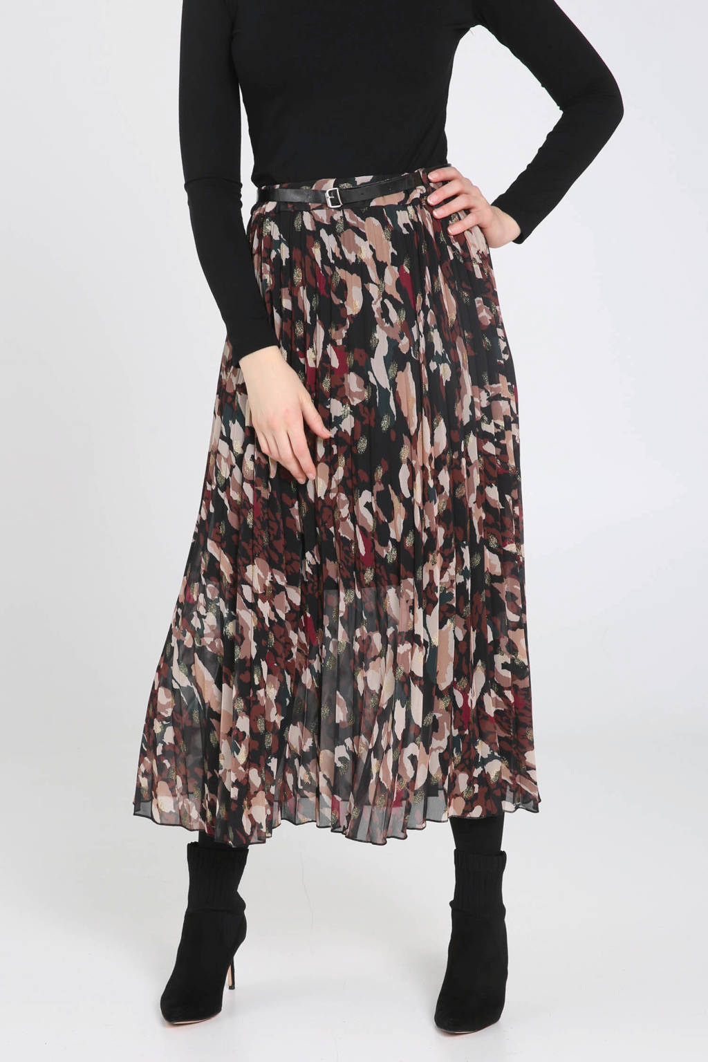 Cassis gebloemde semi-transparante plissé rok multicolor | wehkamp