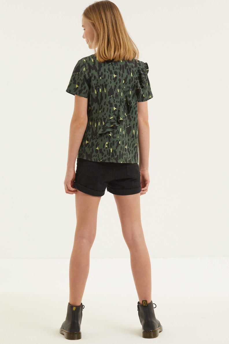 Zigga top met all over print en volant donkergroen/zwart/geel | wehkamp