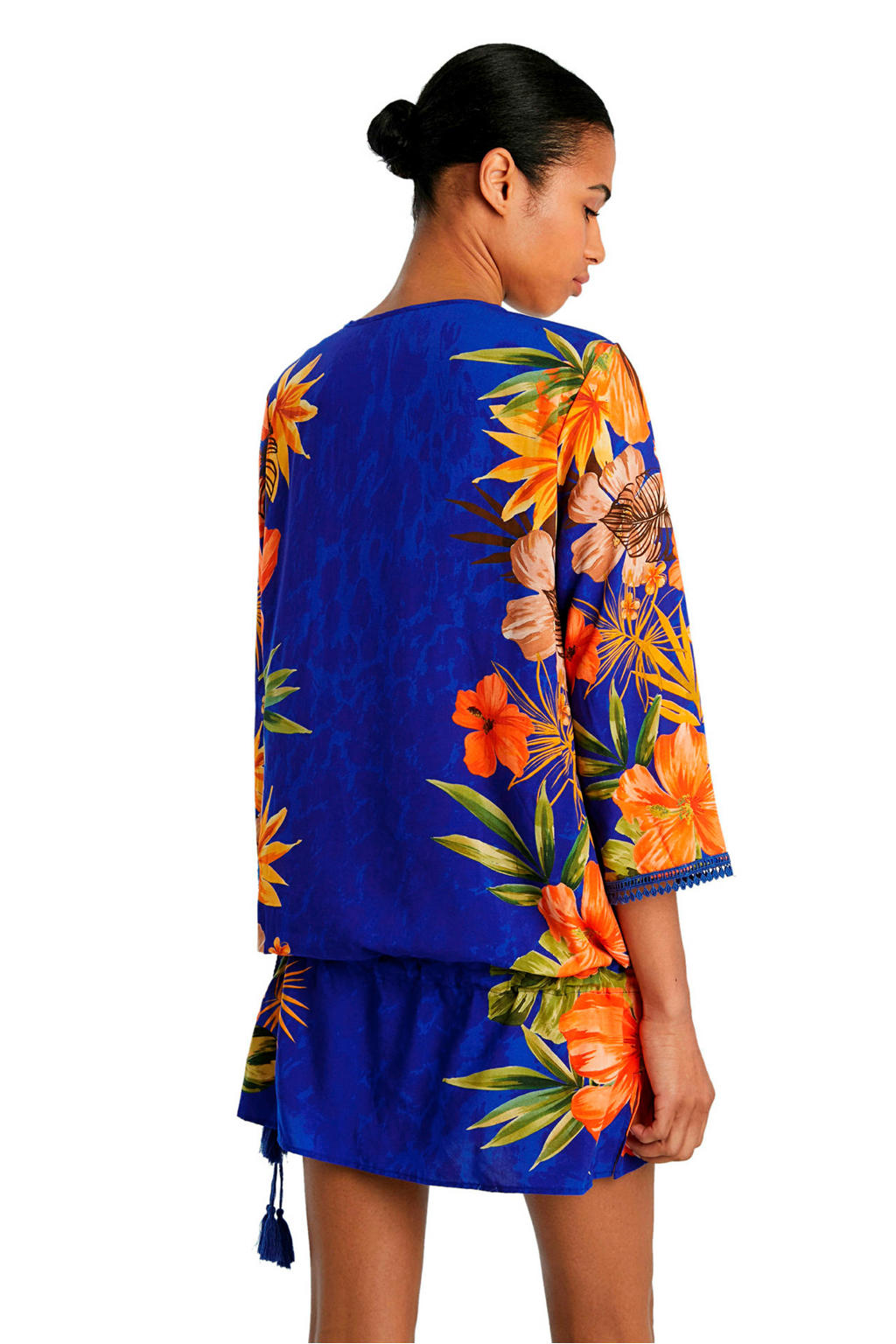 Desigual strandtuniek met bloemen blauw/oranje | wehkamp