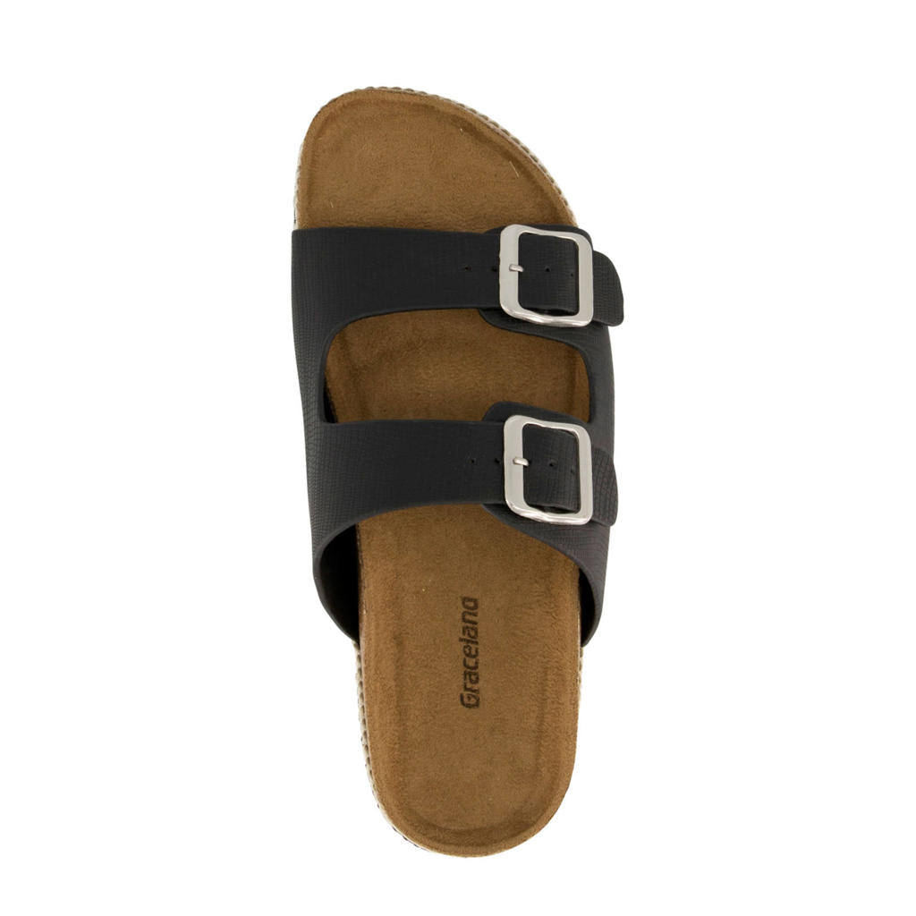 Graceland plateau slippers zwart | wehkamp