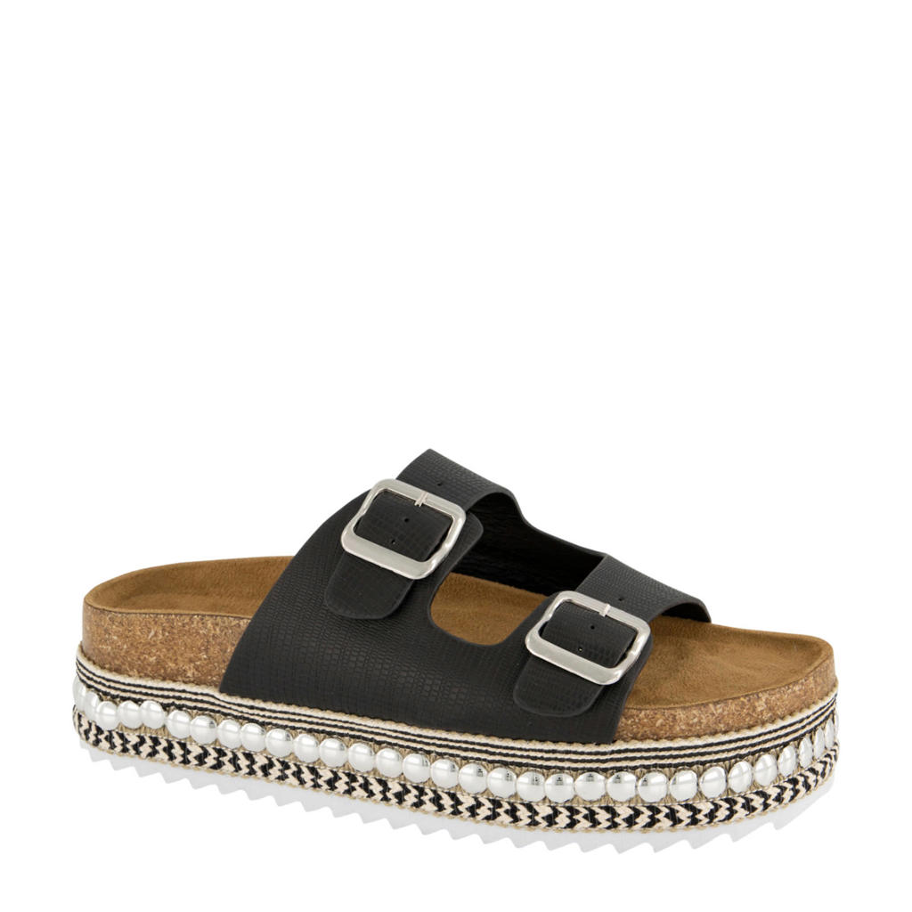 Graceland plateau slippers zwart | wehkamp