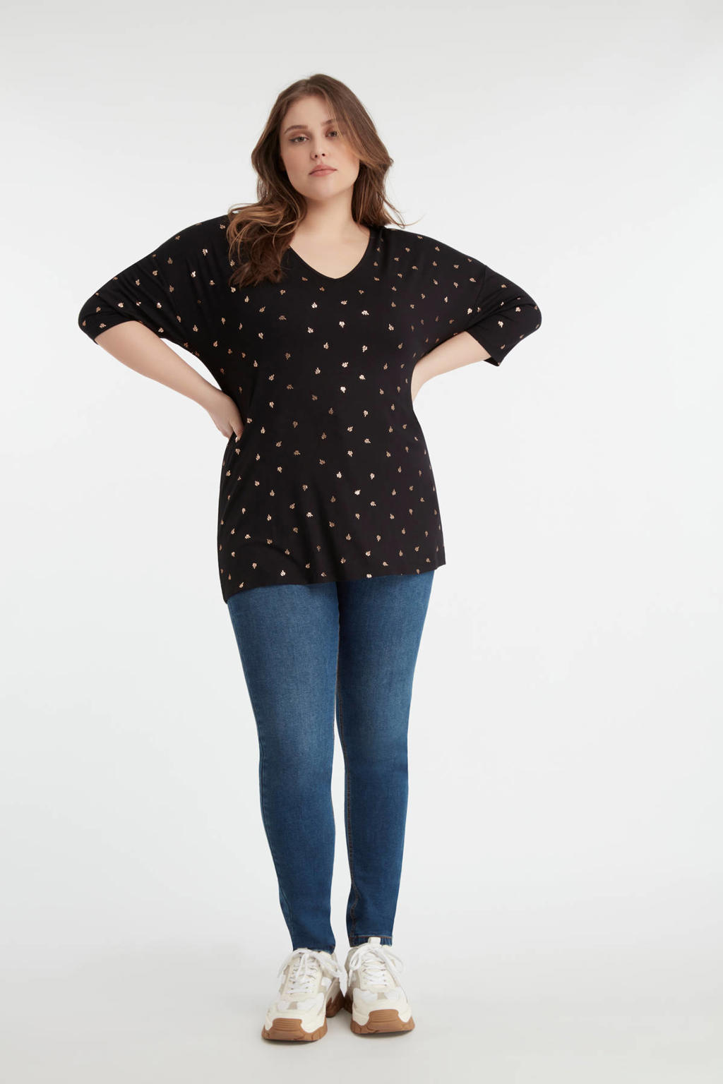MS Mode top met all over print zwart/goud | wehkamp