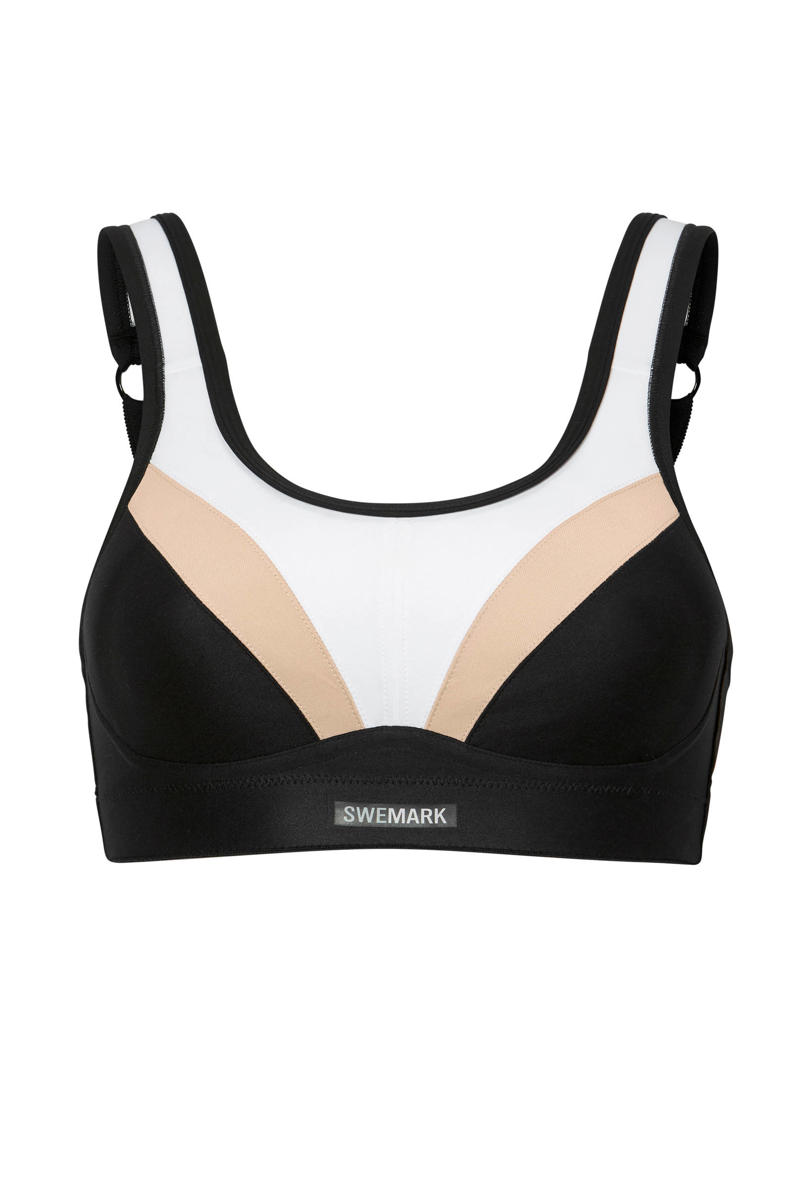Swegmark level 4 sportbh Sporty zwart/wit/beige | wehkamp