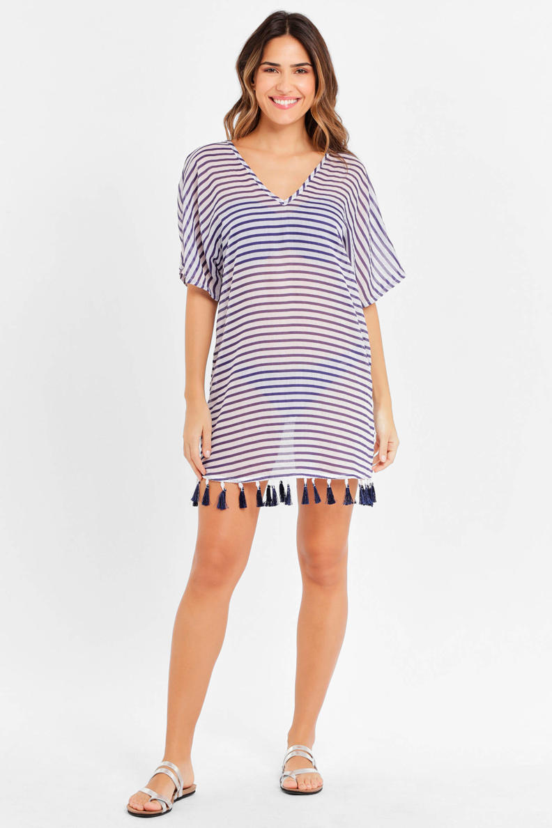 Venice Beach gestreepte strandtuniek blauw/wit | wehkamp