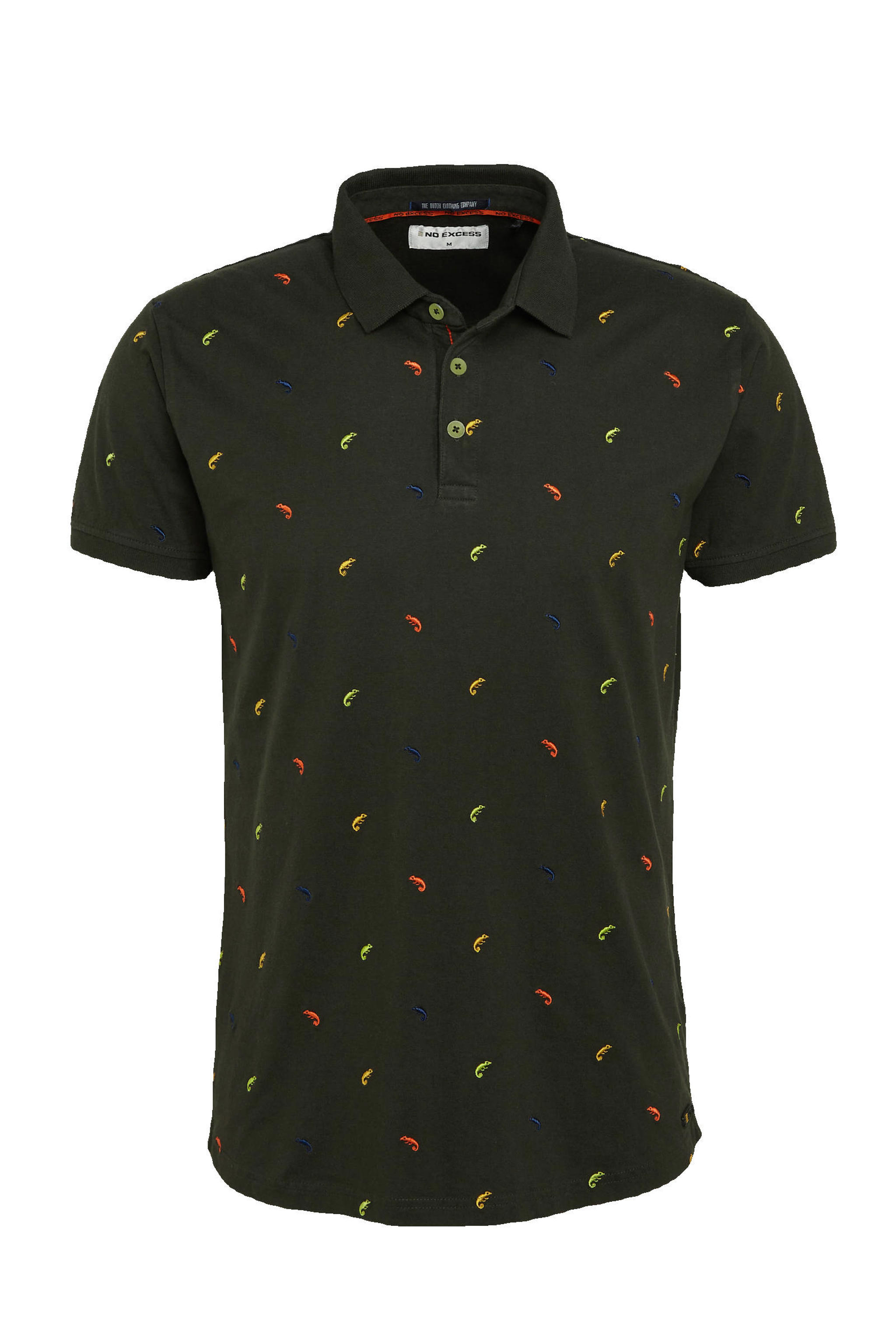 No Excess regular fit polo met all over print donkergroen | wehkamp