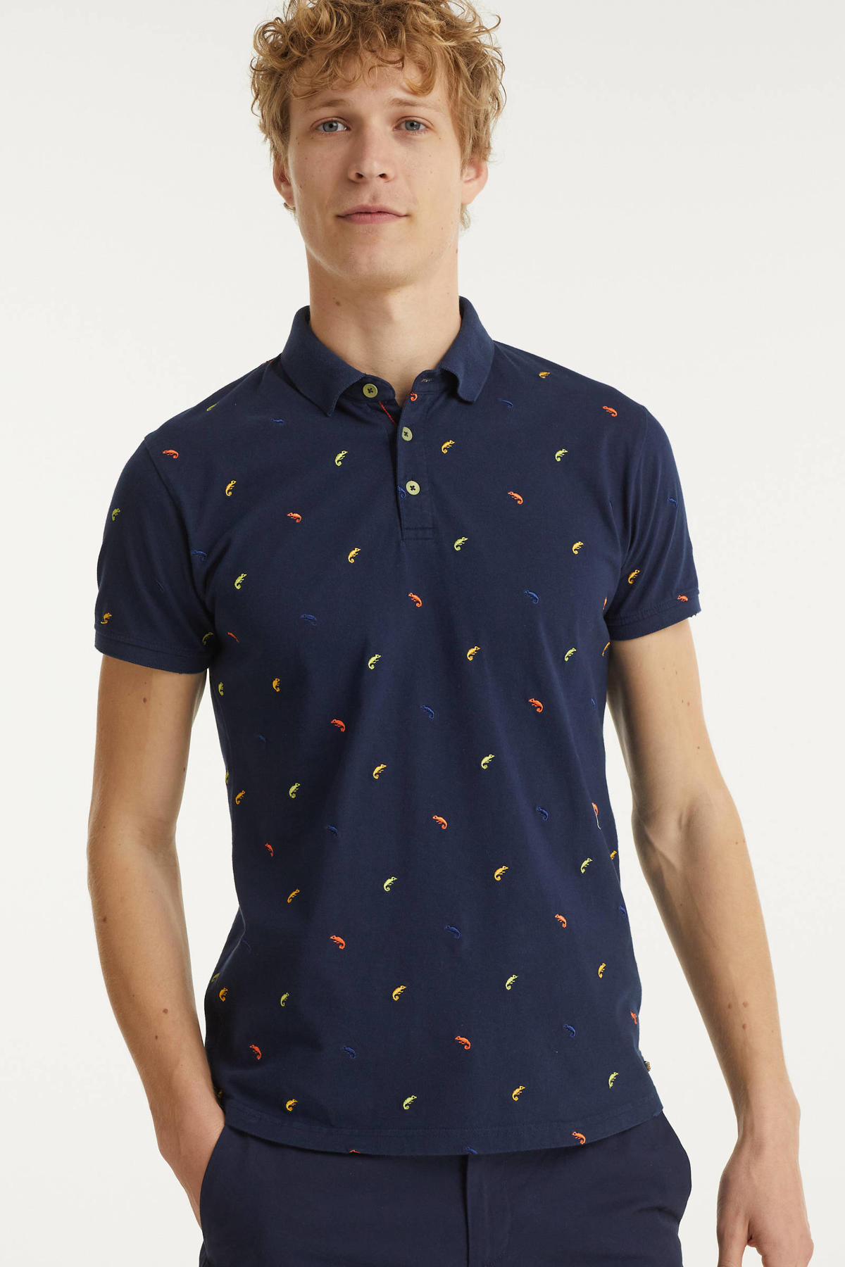 No Excess regular fit polo met all over print donkerblauw | wehkamp