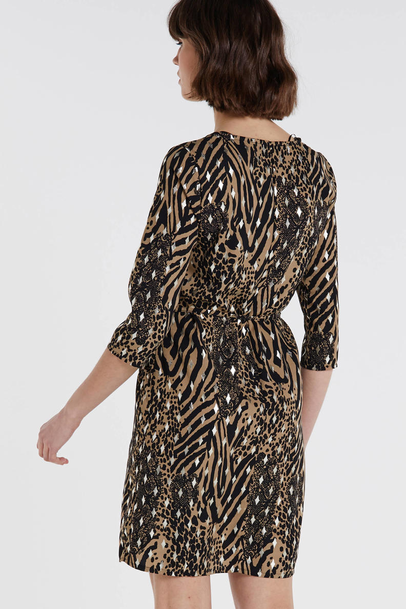 LOLALIZA jurk met dierenprint en ceintuur beige/zwart | wehkamp