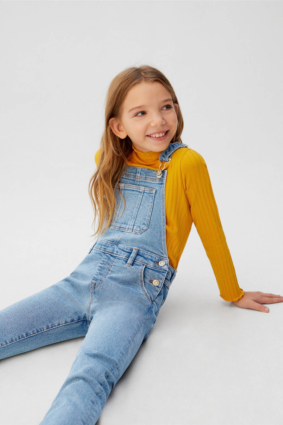 Mango Kids tuinbroek light denim | wehkamp