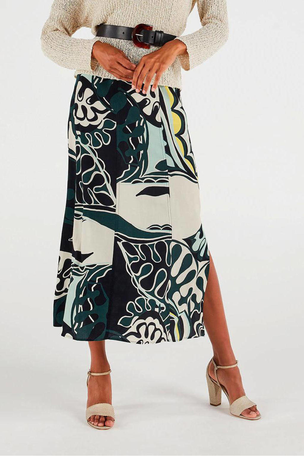 Expresso rok Cuin met all over print donkergroen/beige/geel | wehkamp