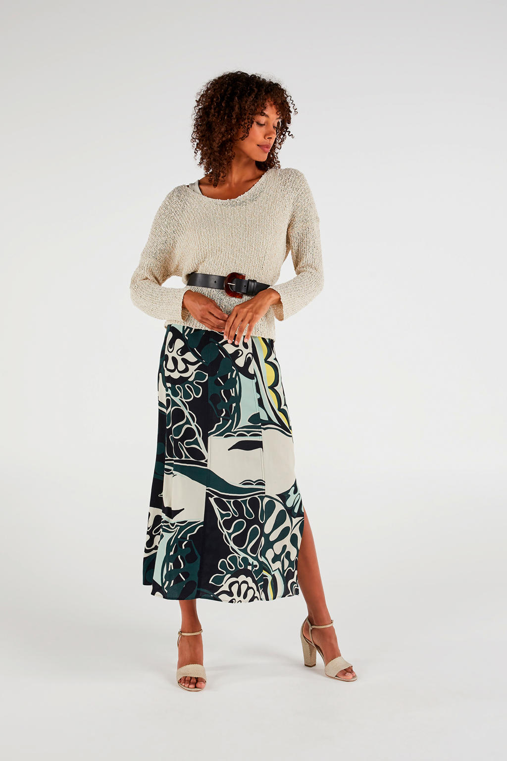 Expresso rok Cuin met all over print donkergroen/beige/geel | wehkamp