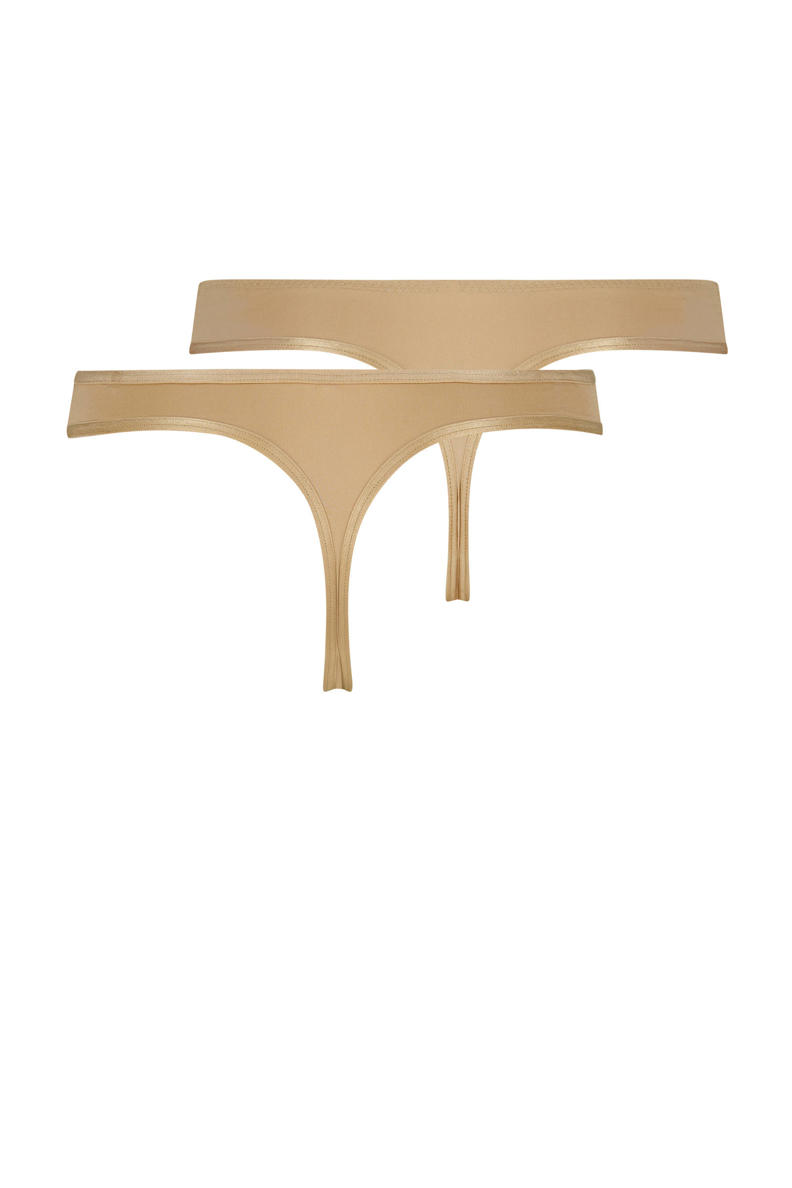 Hunkemöller string Angie met kant (set van 2) donkerbeige | wehkamp