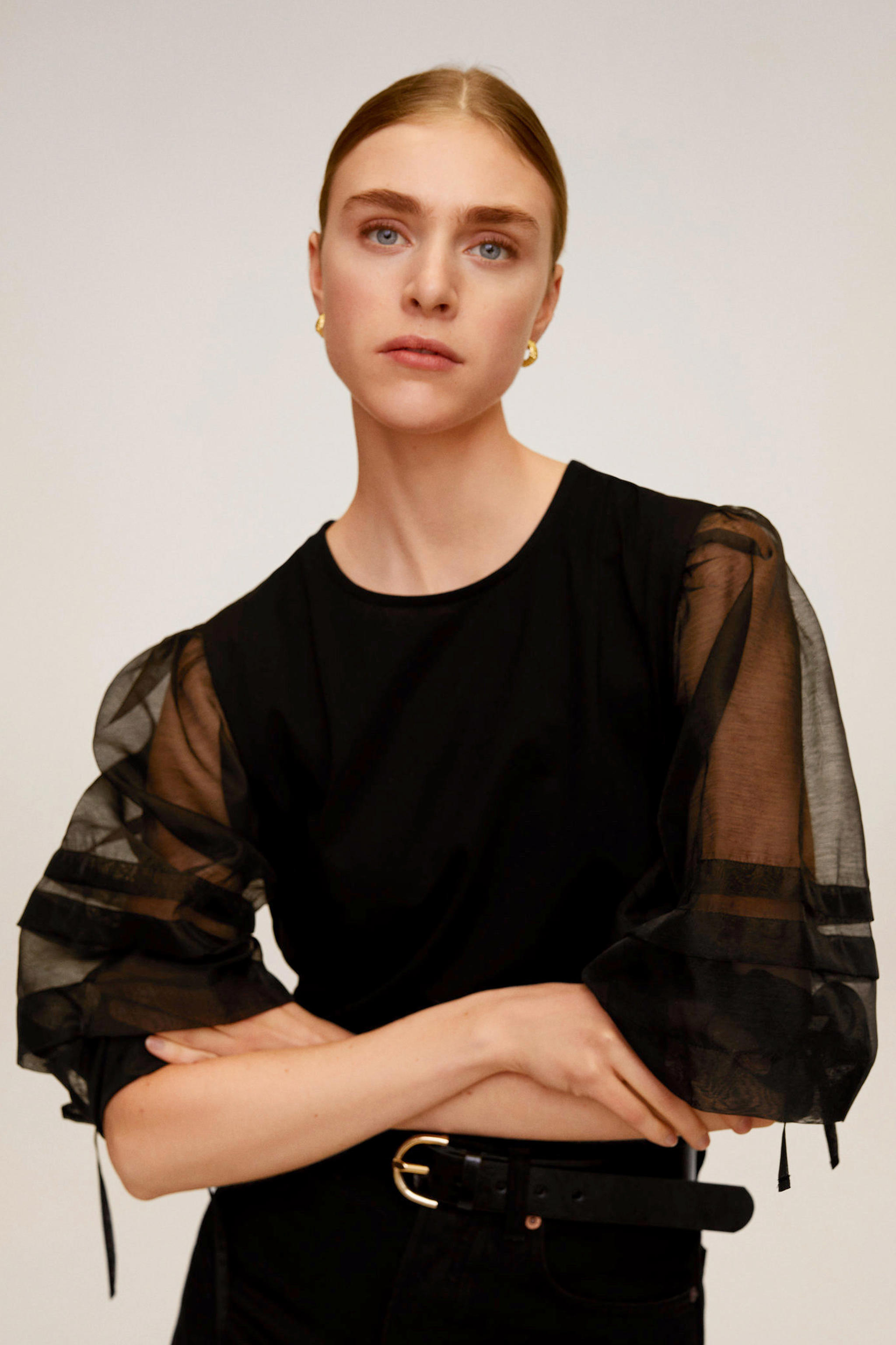 Mango top en mesh zwart | wehkamp