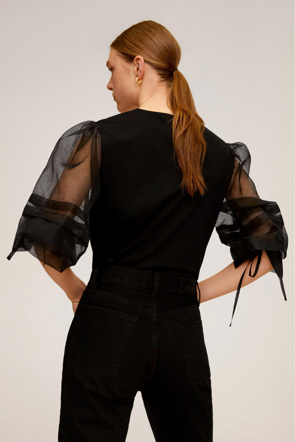Mango top en mesh zwart | wehkamp