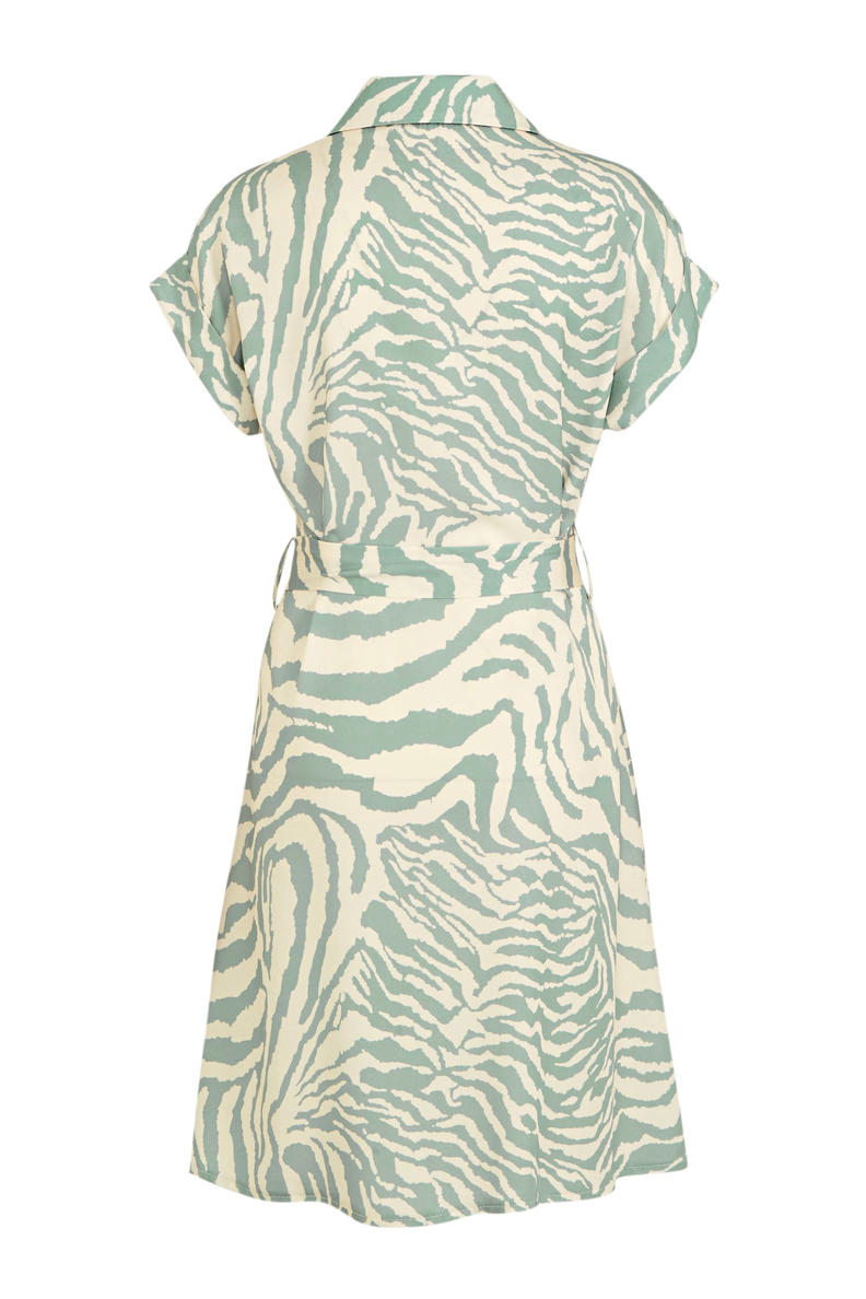 LOLALIZA jurk met zebraprint en ceintuur ecru/groen | wehkamp