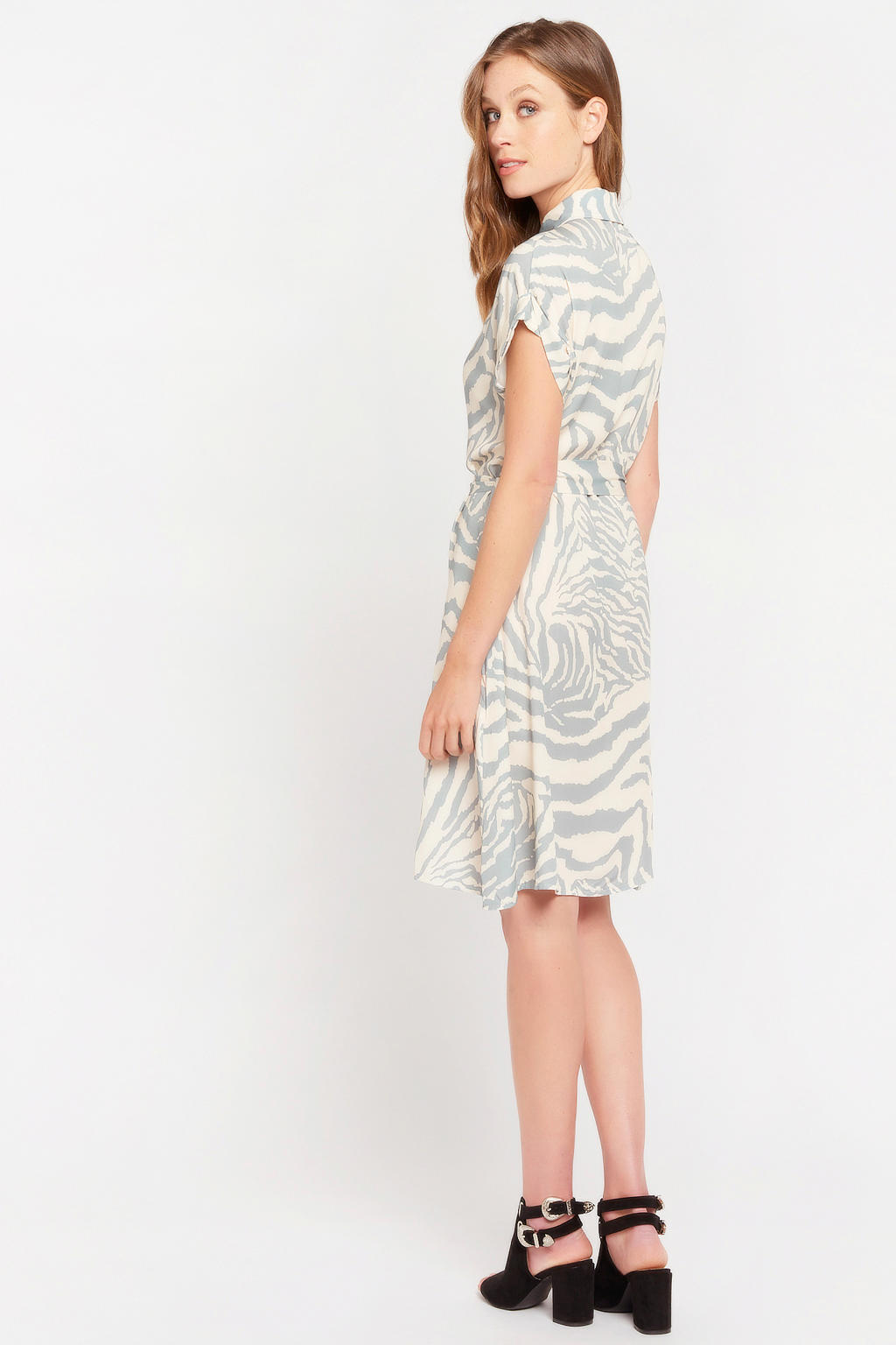 LOLALIZA jurk met zebraprint en ceintuur ecru/groen | wehkamp
