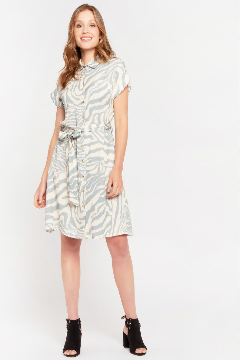LOLALIZA jurk met zebraprint en ceintuur ecru/groen | wehkamp