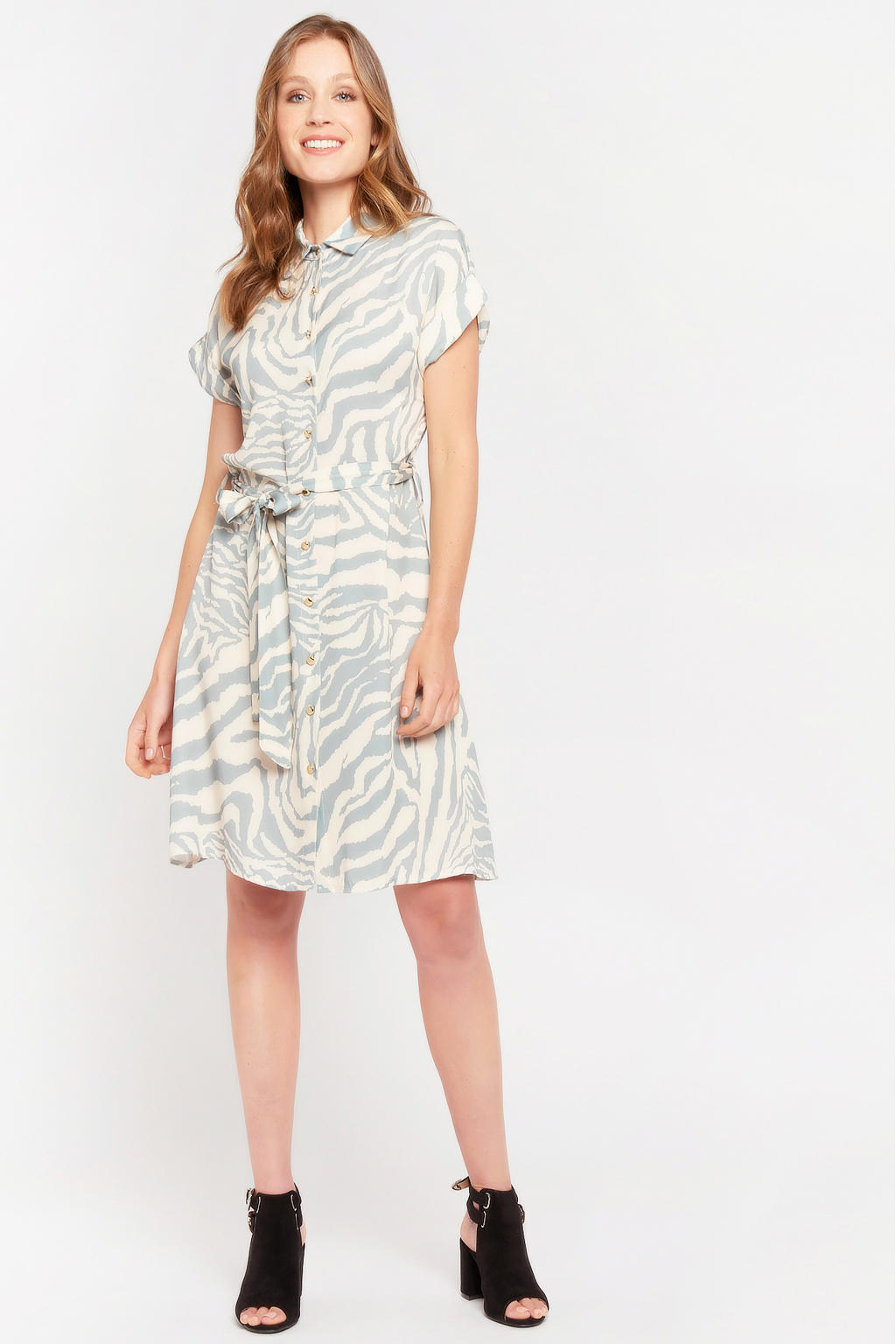 LOLALIZA jurk met zebraprint en ceintuur ecru/groen | wehkamp
