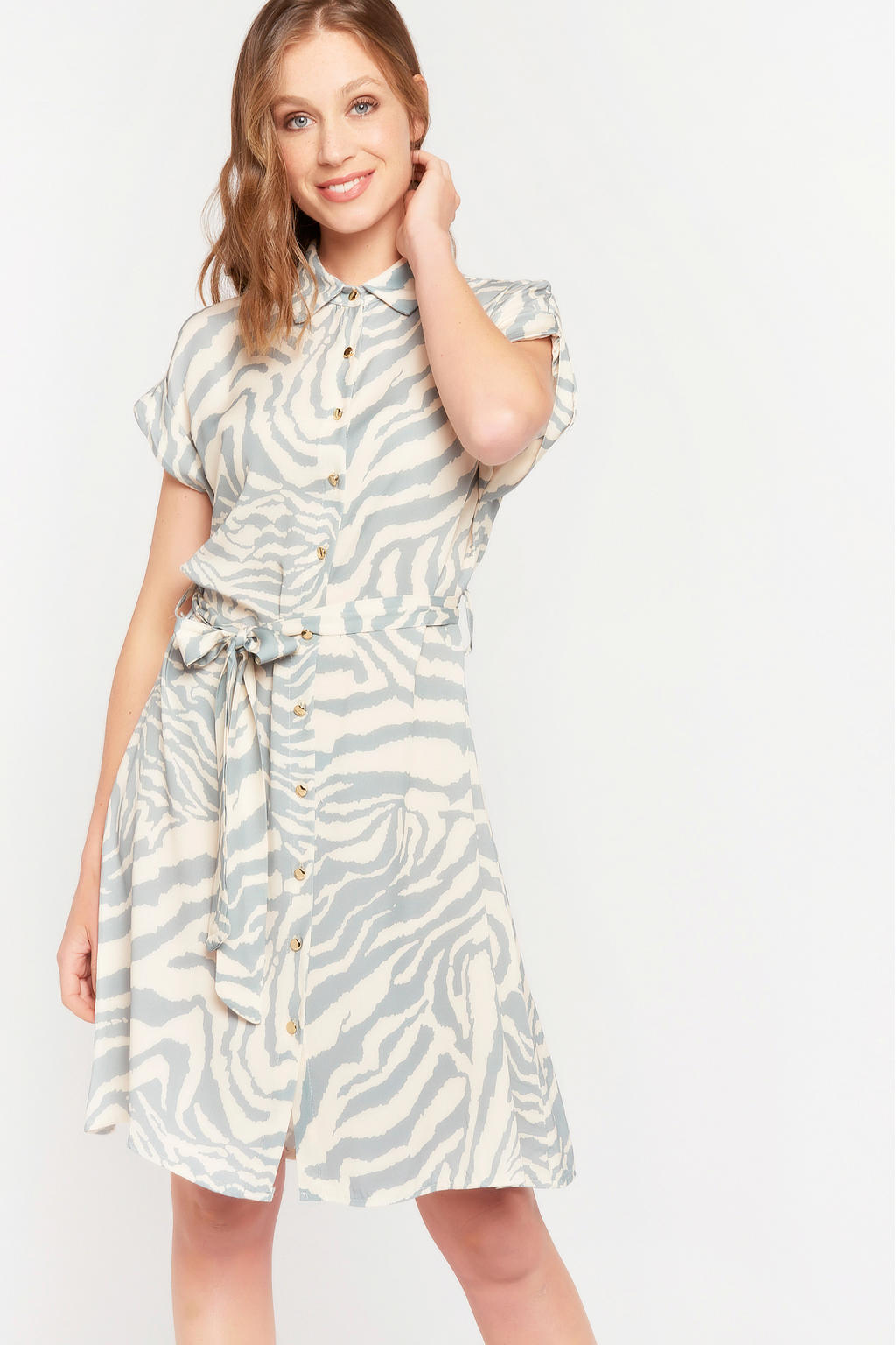 LOLALIZA jurk met zebraprint en ceintuur ecru/groen | wehkamp