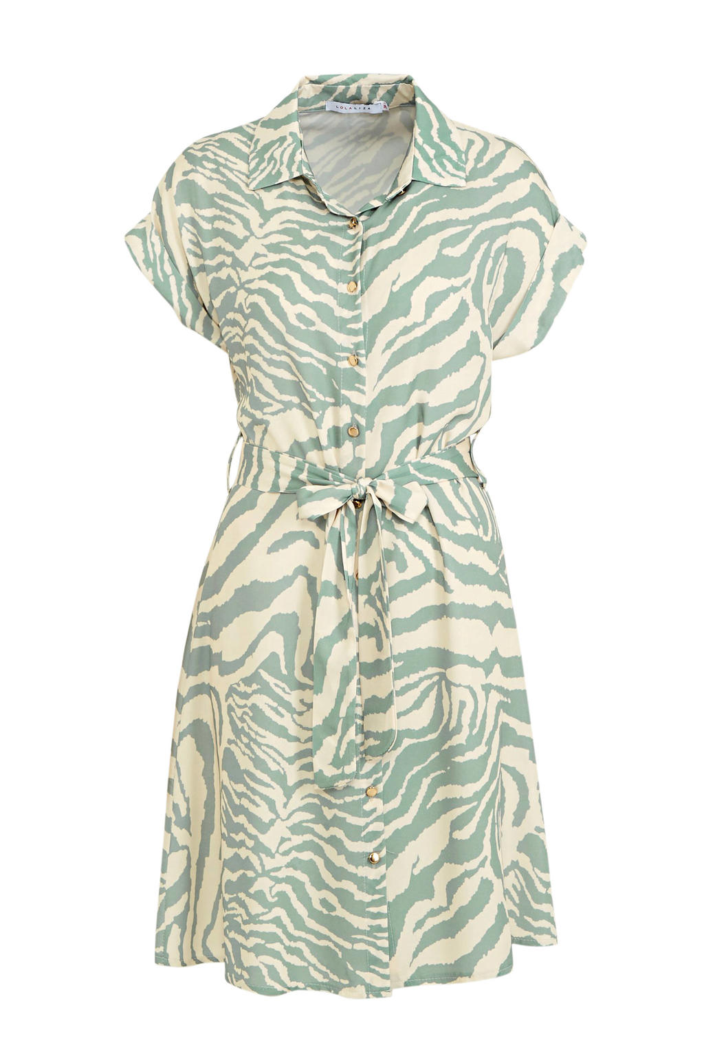 LOLALIZA jurk met zebraprint en ceintuur ecru/groen | wehkamp