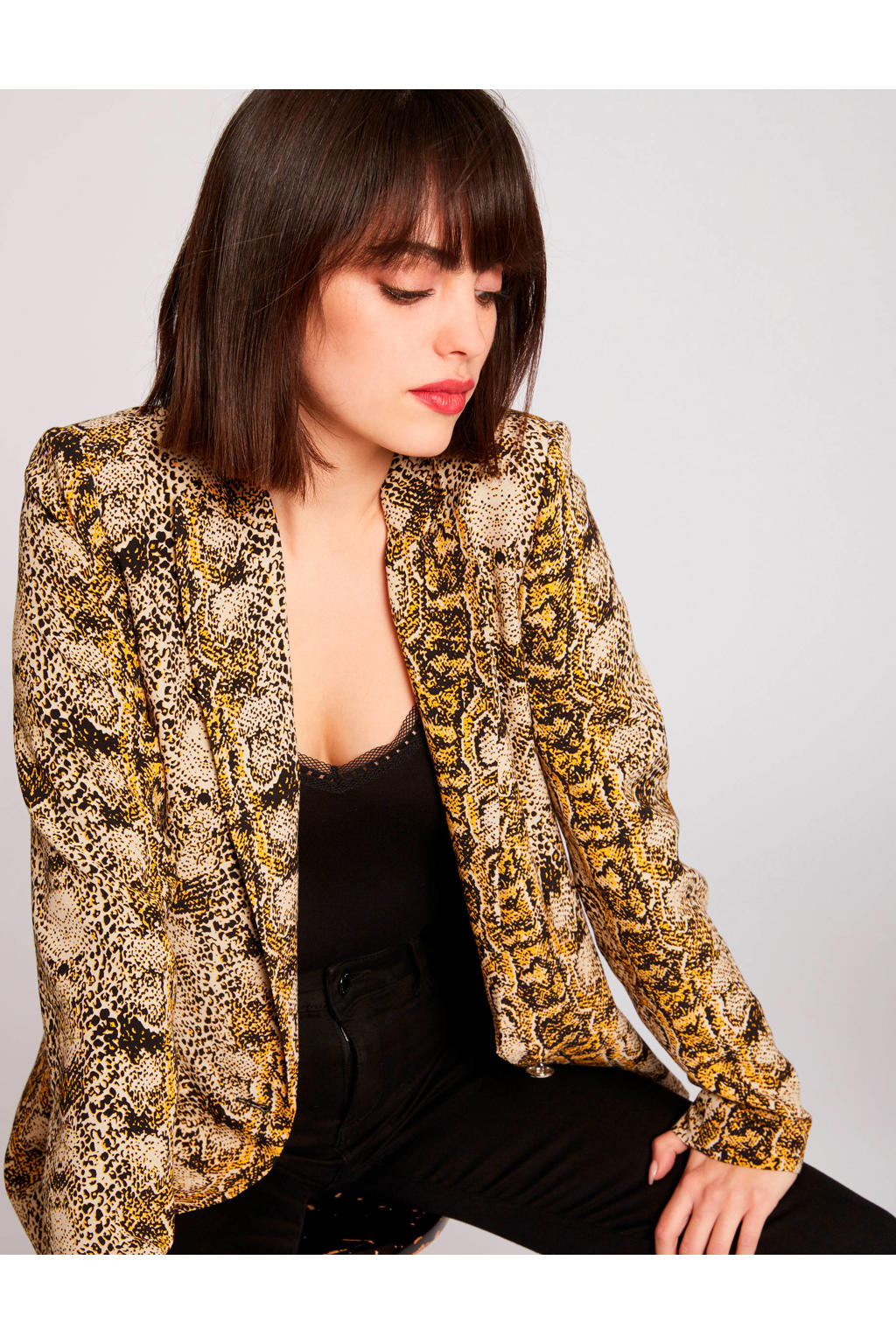 Morgan blazer met slangenprint beige/geel | wehkamp