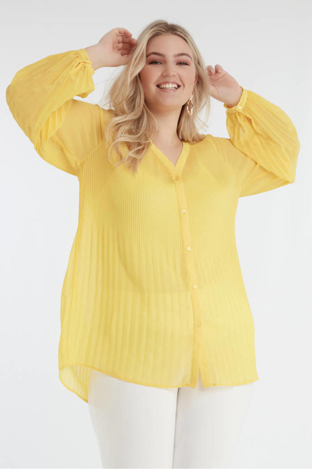 MS Mode semi-transparante blouse geel | wehkamp