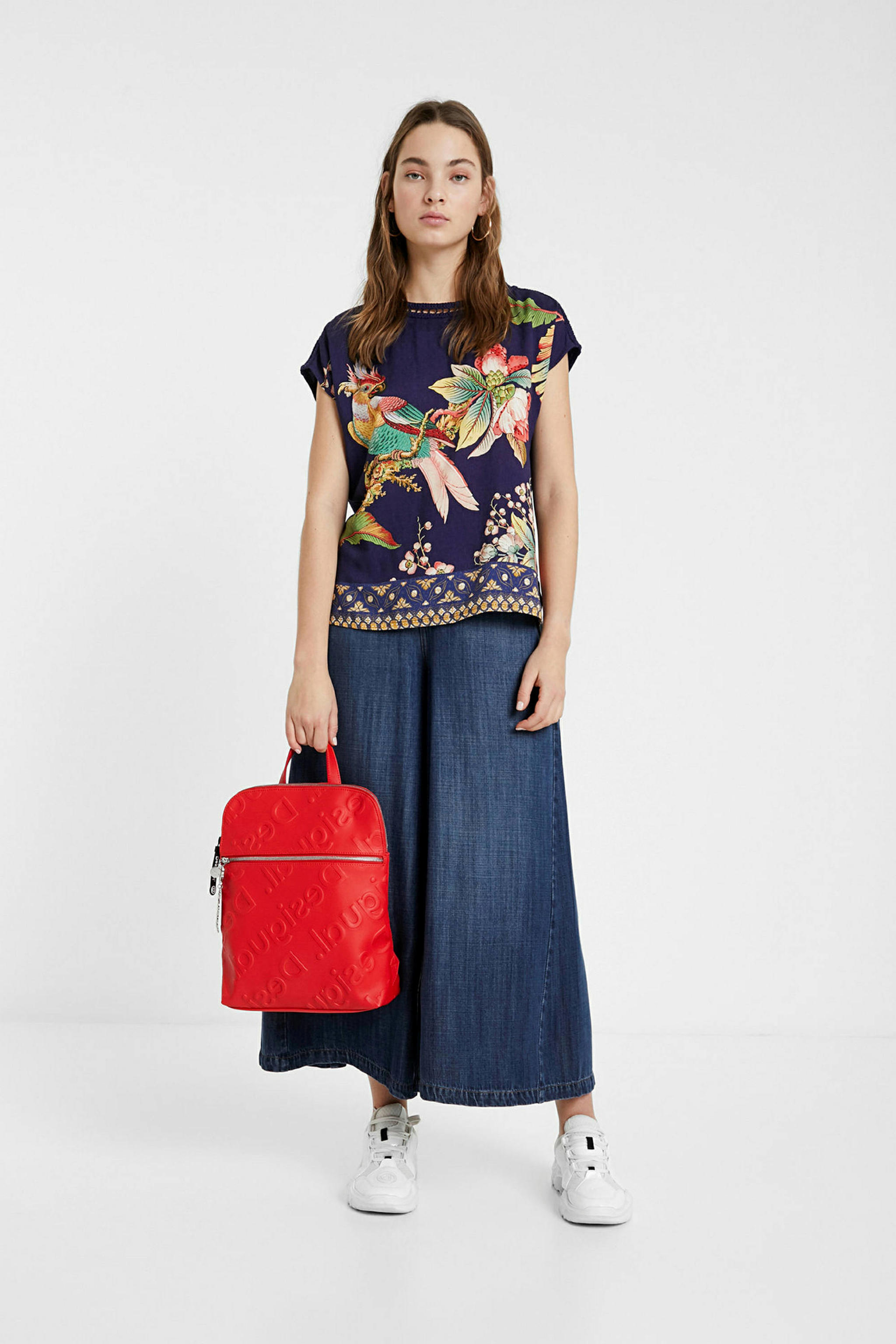 Desigual top met all over print en open detail donkerblauw | wehkamp