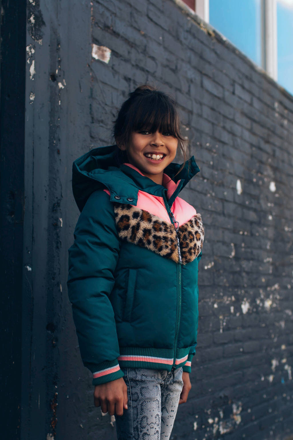 Quapi Girls gewatteerde winterjas Damika groen/roze/bruin | wehkamp